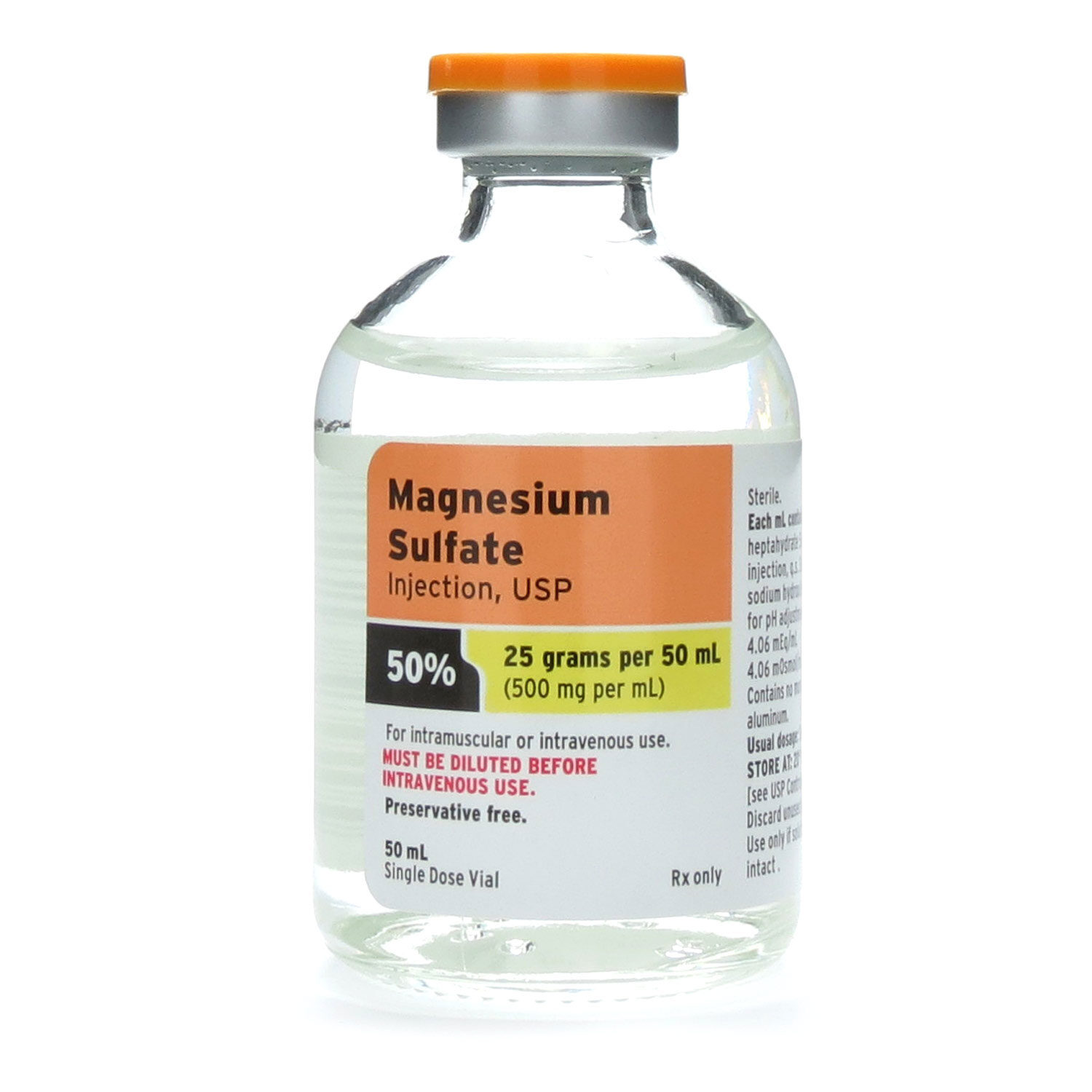 Magnesium Sulfate 50% Injection 500 mg/mL, Single Dose Vial 50 mL, Each ...
