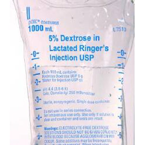 5% Dextrose Lactated Ringer's, Excel® 1,000mL, No Latex, PVC or DEHP, 12/Case | McGuff