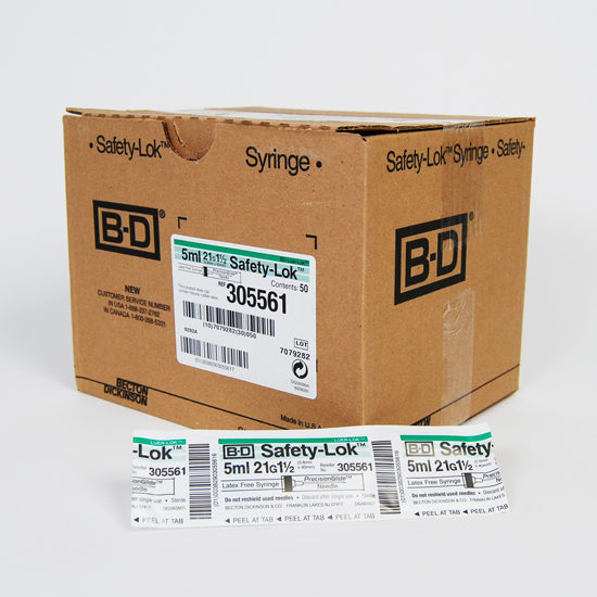 5cc Syringe, 21G x 1 1/2, Safety Lock, OSHA, Sterile, BD Safety-Lok ...