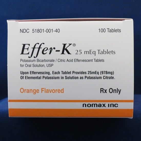 Potassium Bicarbonate, Effervescent Effer-K, Orange, 25mEq, 100 Tablets/Bottle | McGuff