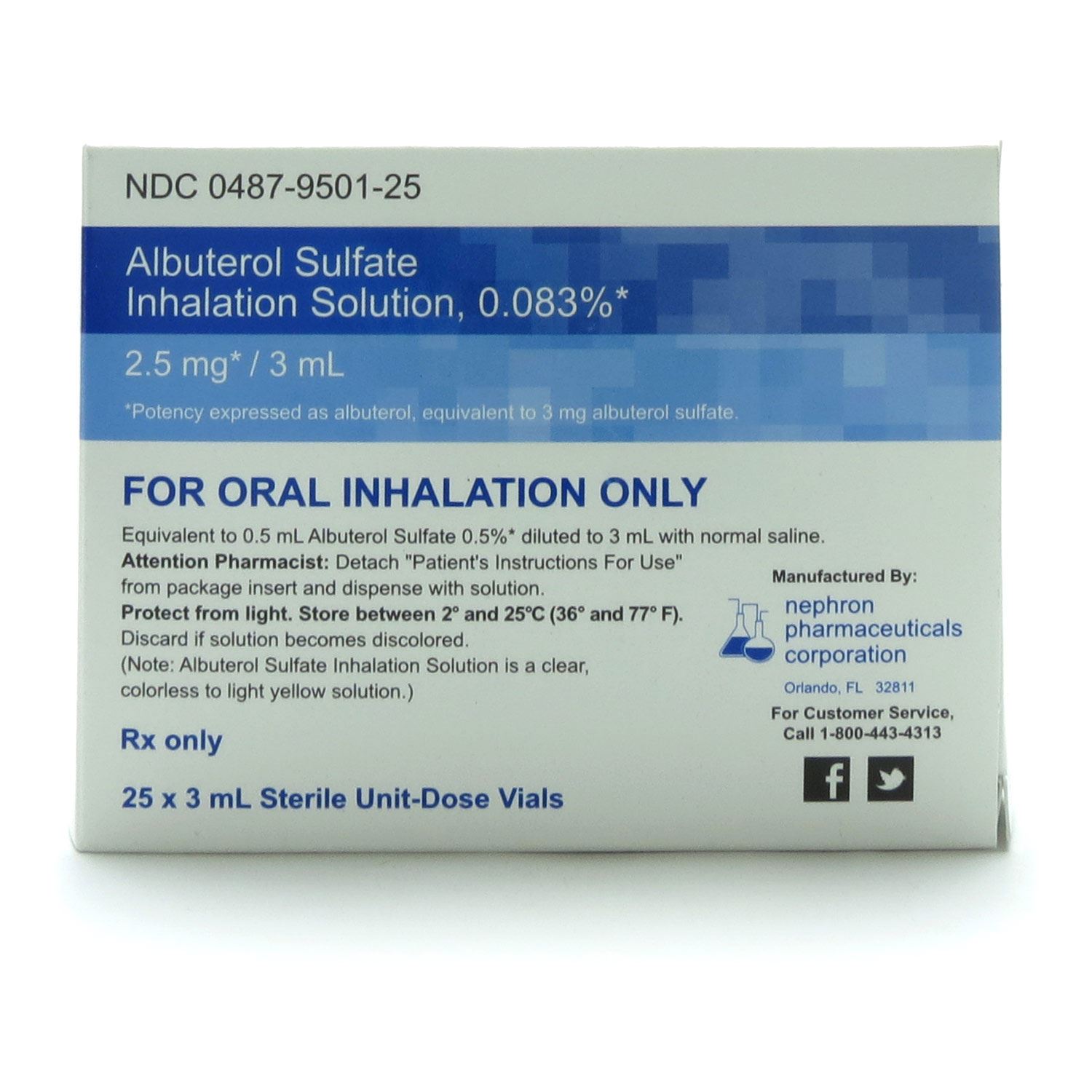 Albuterol Sulfate 0.083% Inhalation Solution, Unit Dose Vial 3 mL, 25 ...