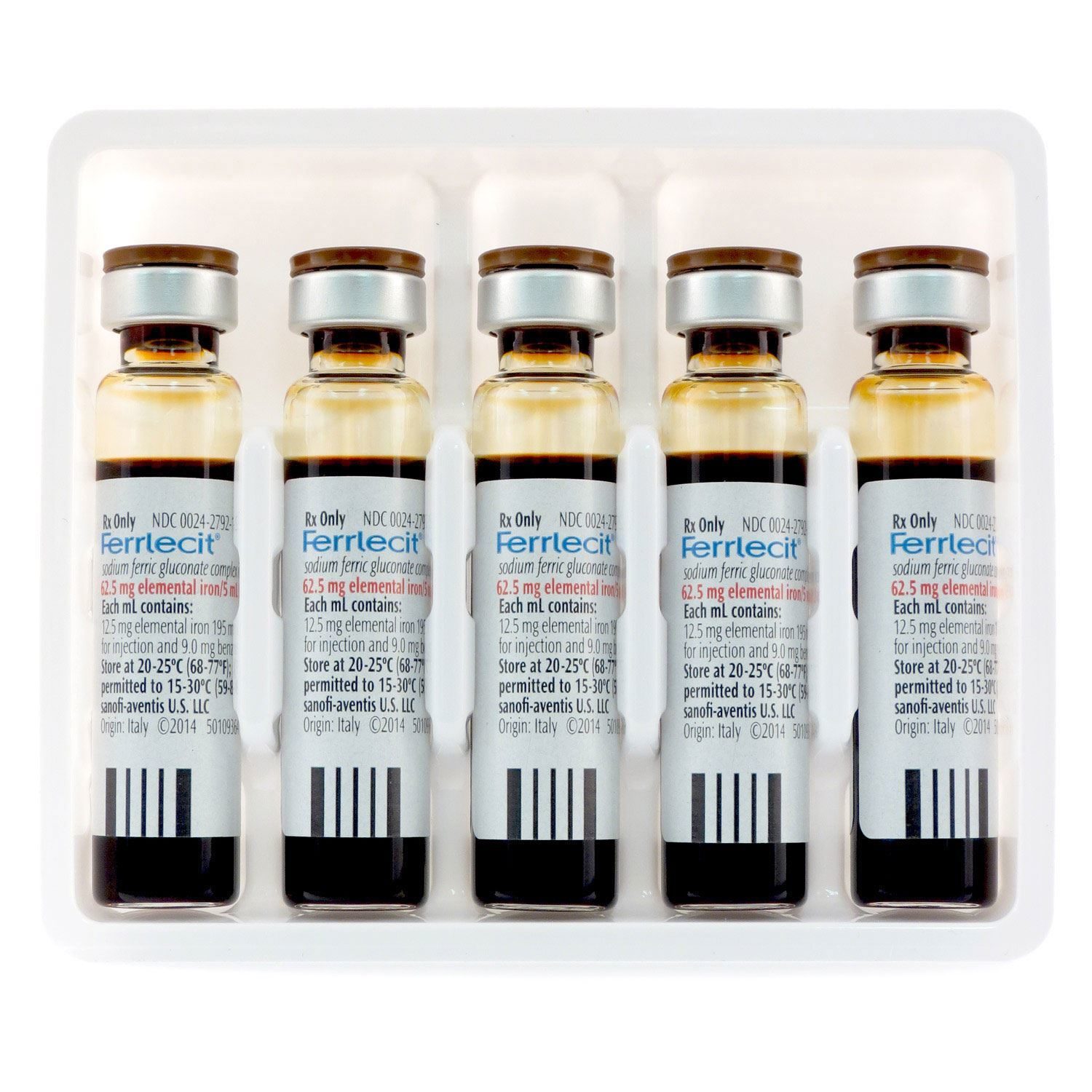 Ferrlecit (Ferric Gluconate Complex), 12.5mg/mL, SDV, 5mL, 10/Tray | McGuff