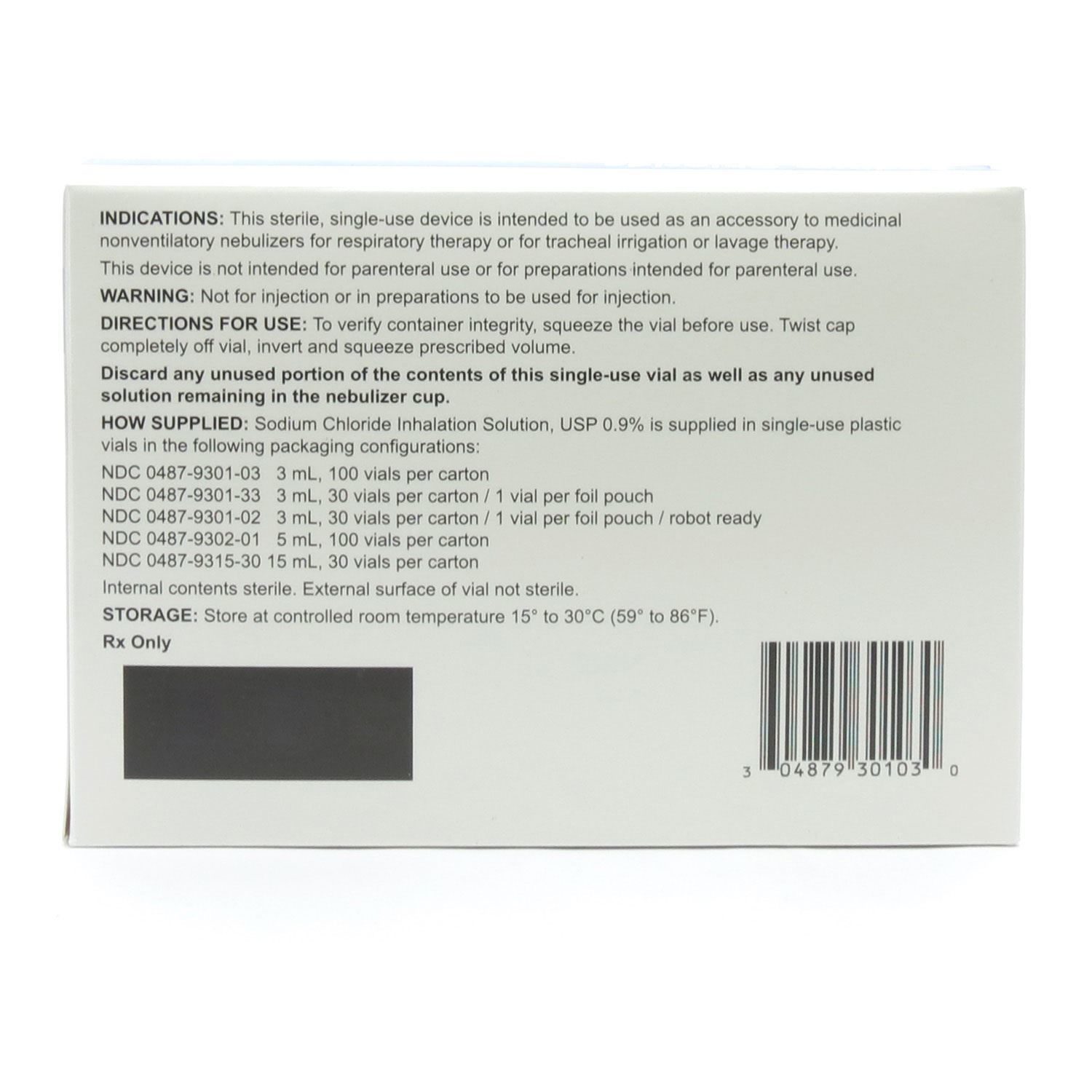Sodium Chloride, 0.9%, for Inhalation, SDV, 3mL, 100 Vial/Tray | McGuff