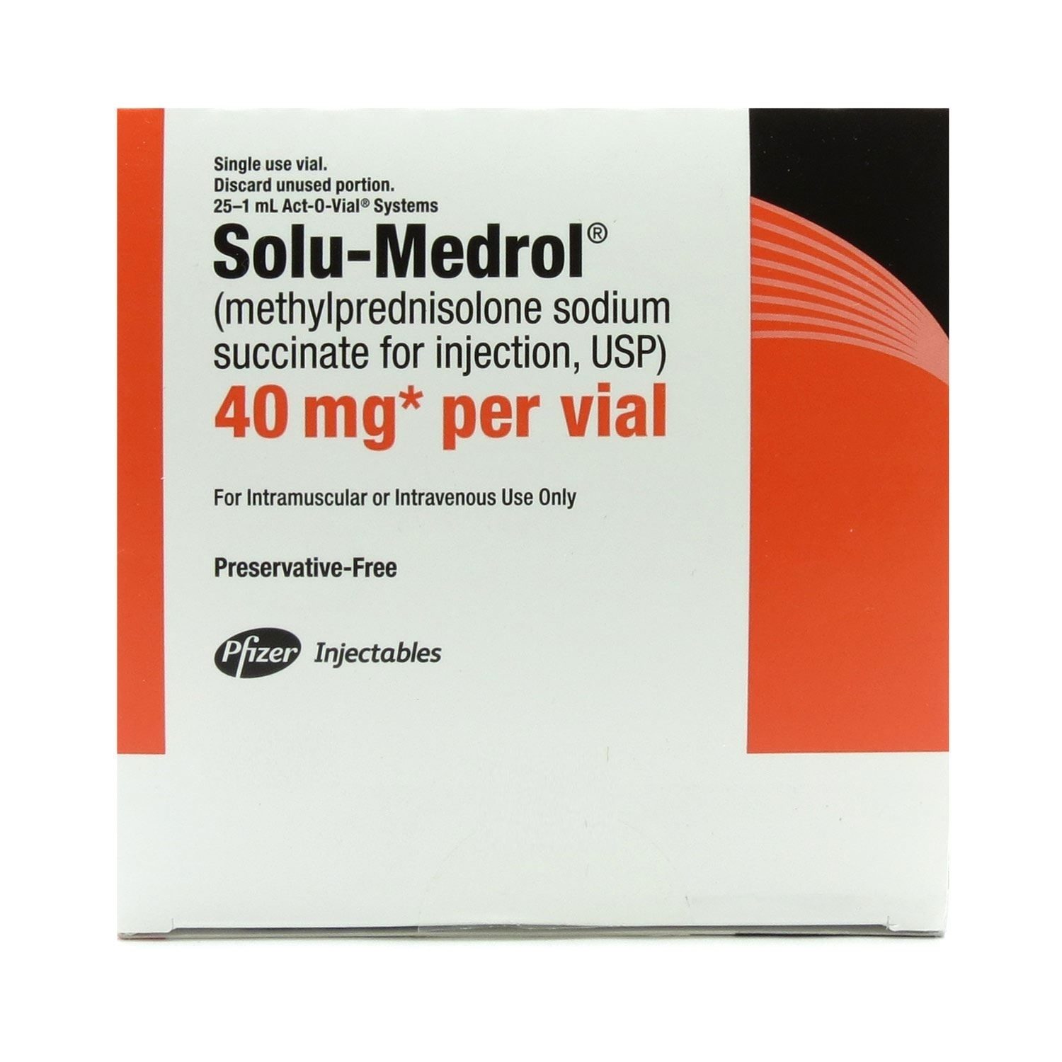 Solu-Medrol, Act-O-Vial, 40mg/mL, SDV, Preservative-free, 1mL Vial | McGuff