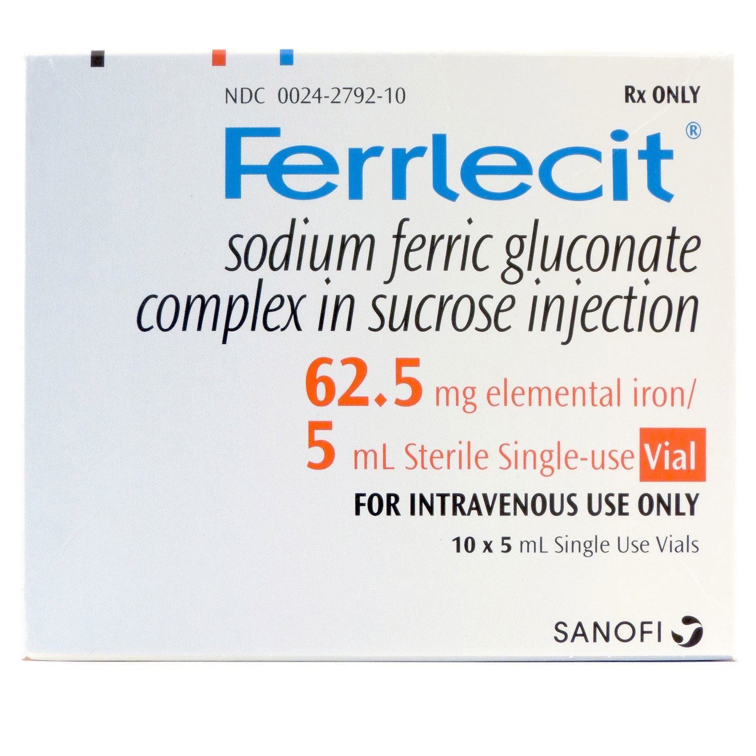 Ferrlecit (Ferric Gluconate Complex), 12.5mg/mL, SDV, 5mL, 10/Tray | McGuff