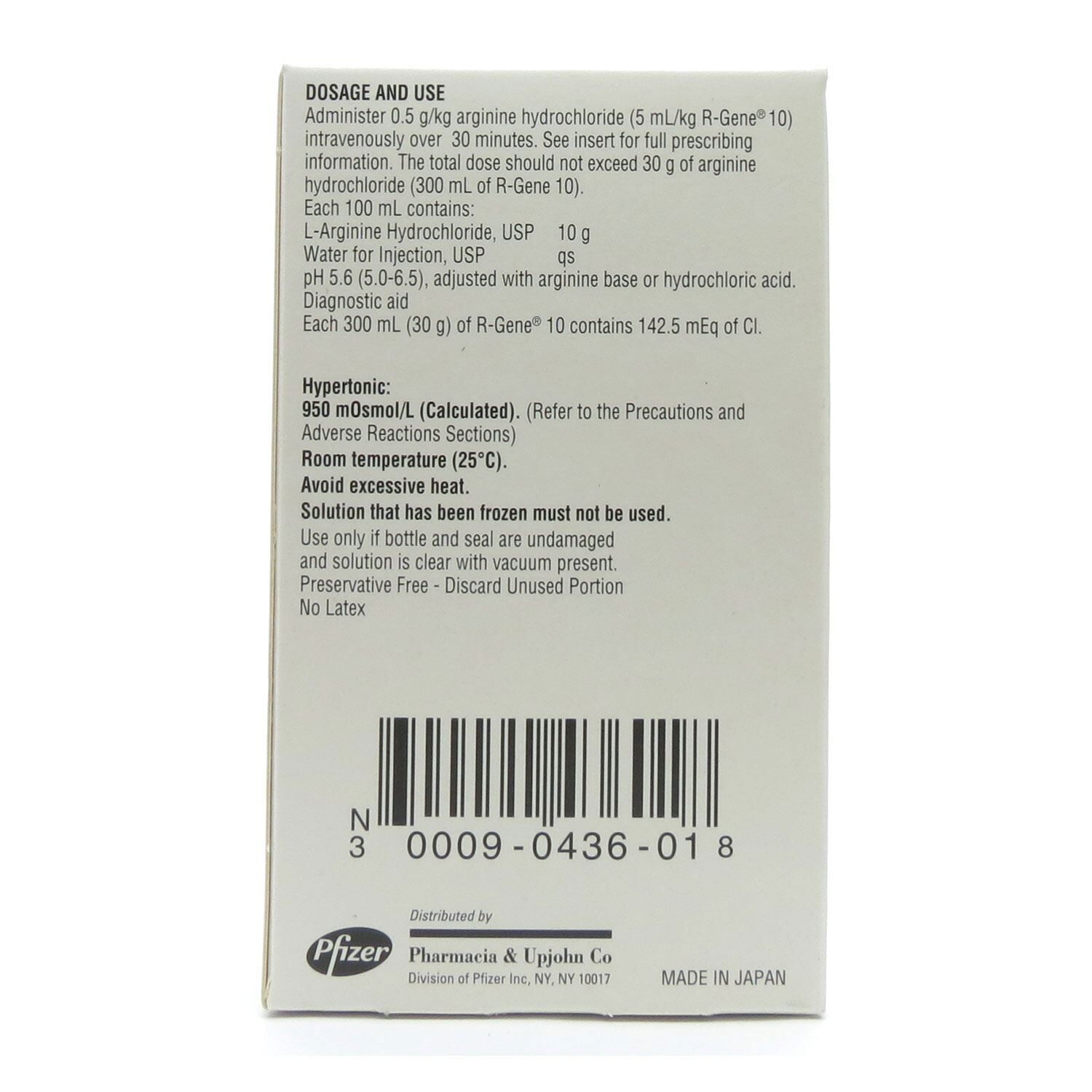 10% Arginine HCl IV Solution Injection, 300 mL in 500 mL R-Gene® 10 ...