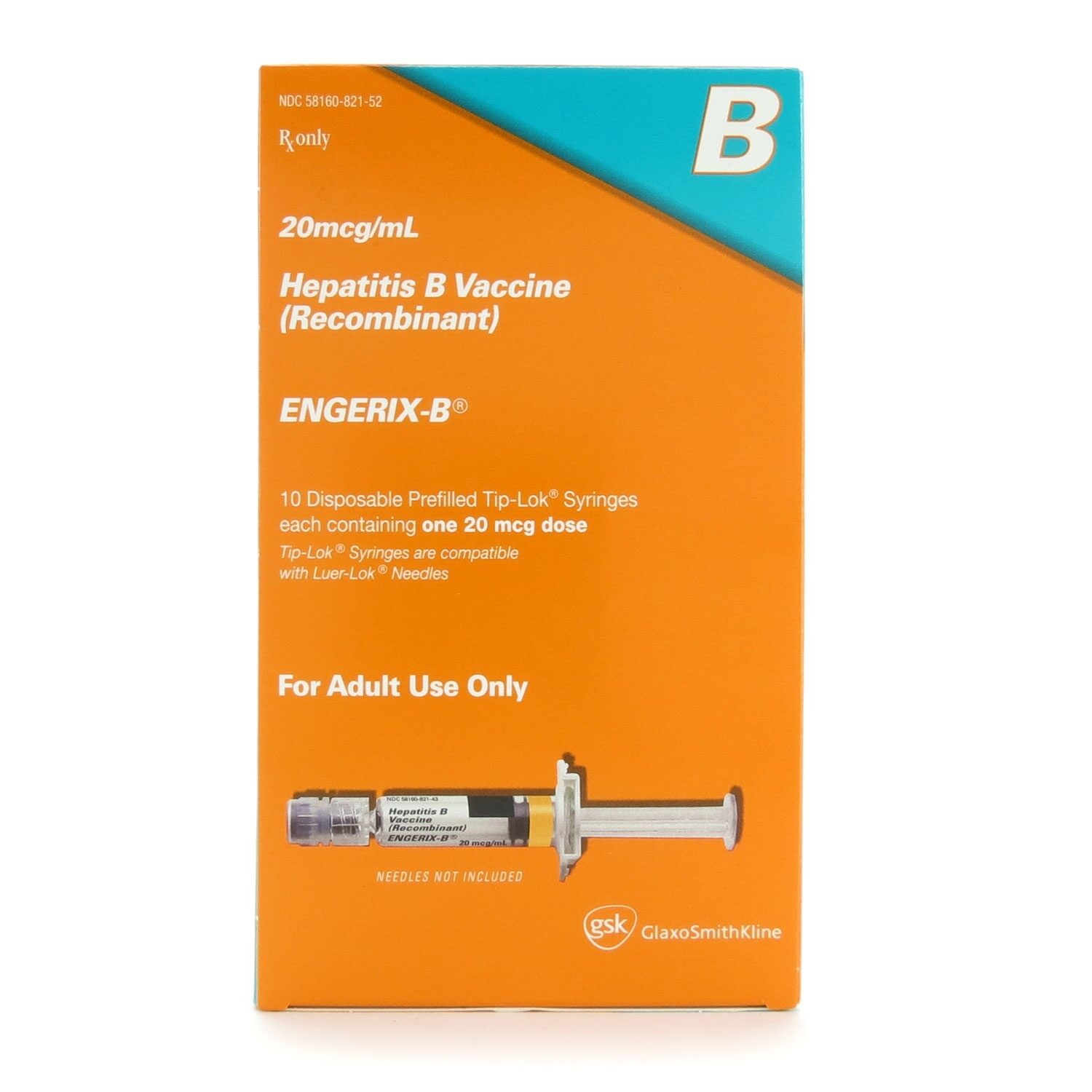Engerix-B® Hepatitis B Vaccine Injection, Adult 20 mcg/mL, Prefilled ...