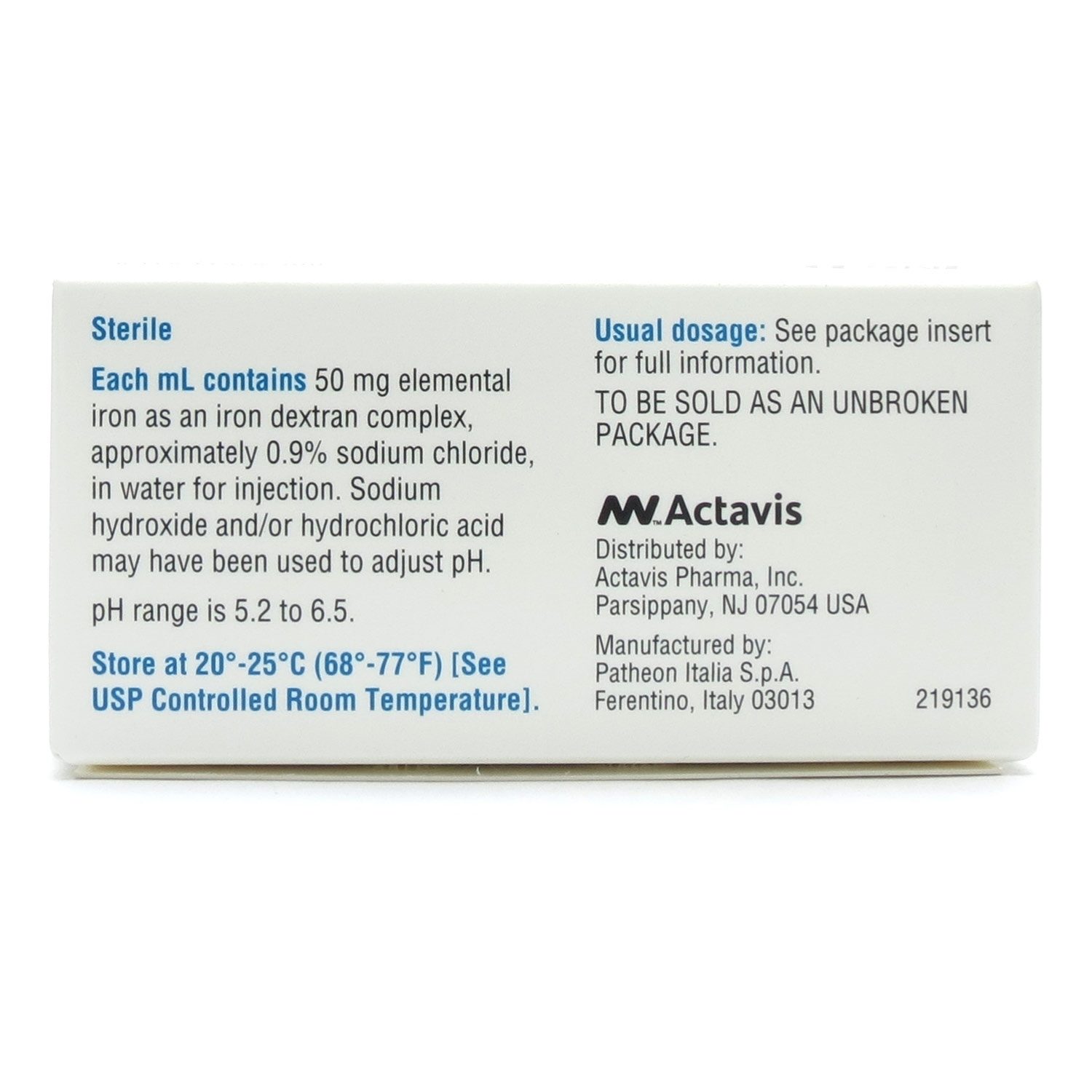 Feraheme IV Iron injection 510mg/vial SDV 17mL/Vial | McGuff