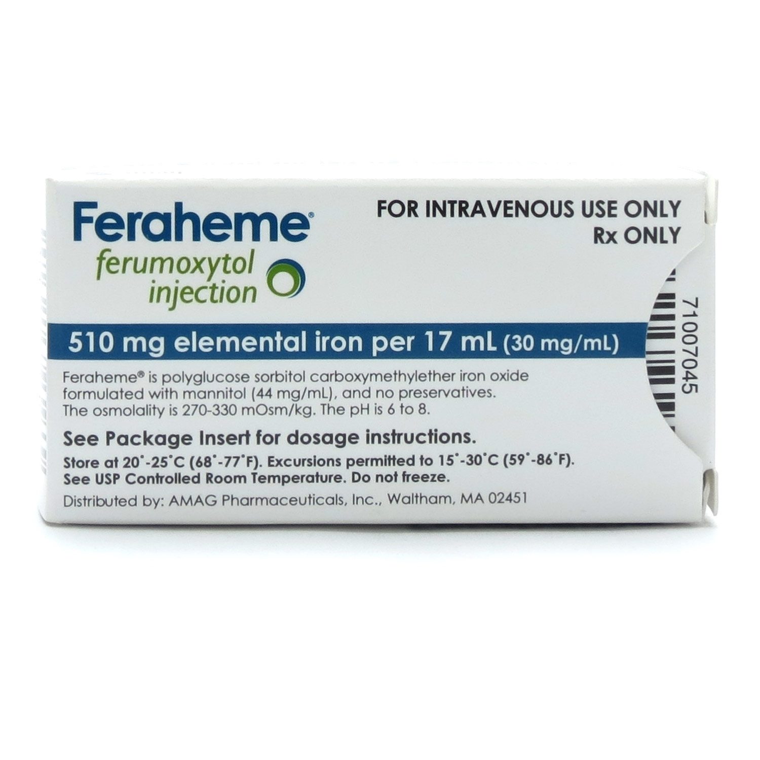 Feraheme IV Iron injection 510mg/vial SDV 17mL/Vial | McGuff
