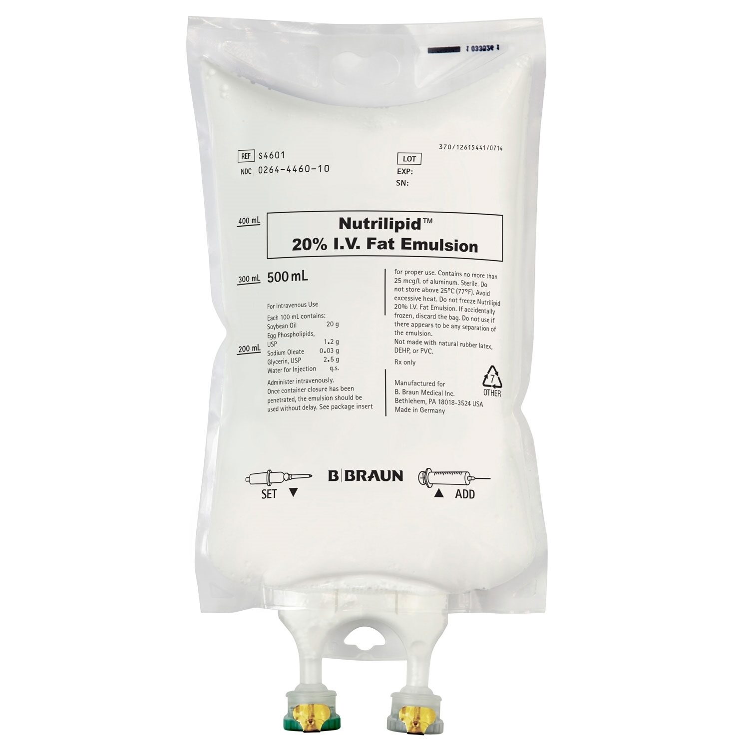 Fat Emulsion, IV, 20%, 500mL,Bags, SD, Nutrilipid, Non-PVC/DEHP 12/Case ...