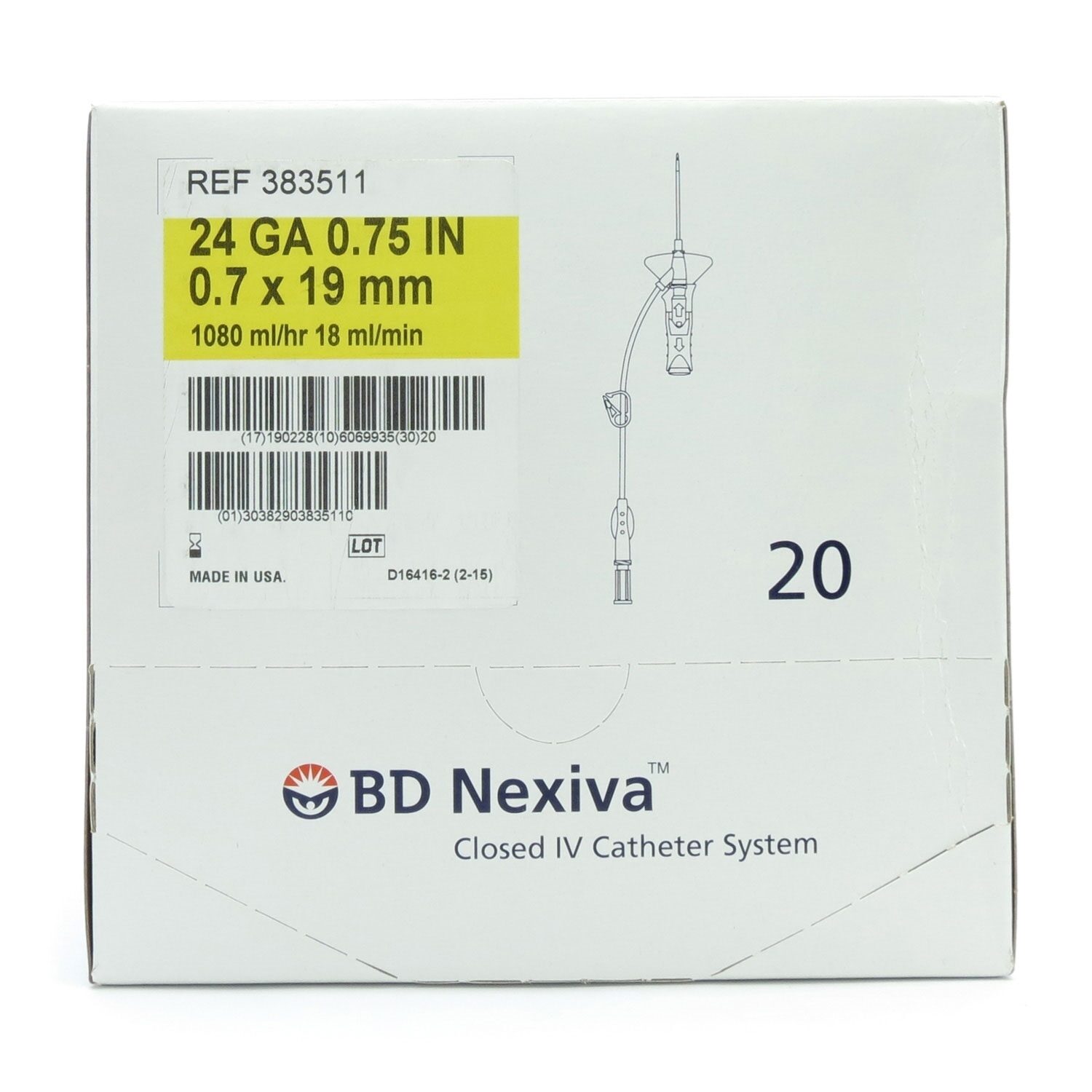 BD Nexiva™ Closed IV Catheter, 20/22/24 G Winged Hub With Single Port ...
