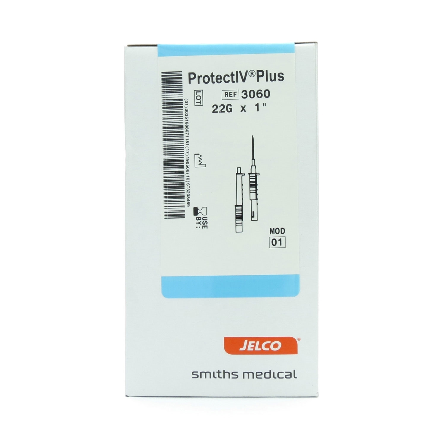 Protectiv® Plus Peripheral IV Catheter, 22 G x 1" Blue Straight Hub ...