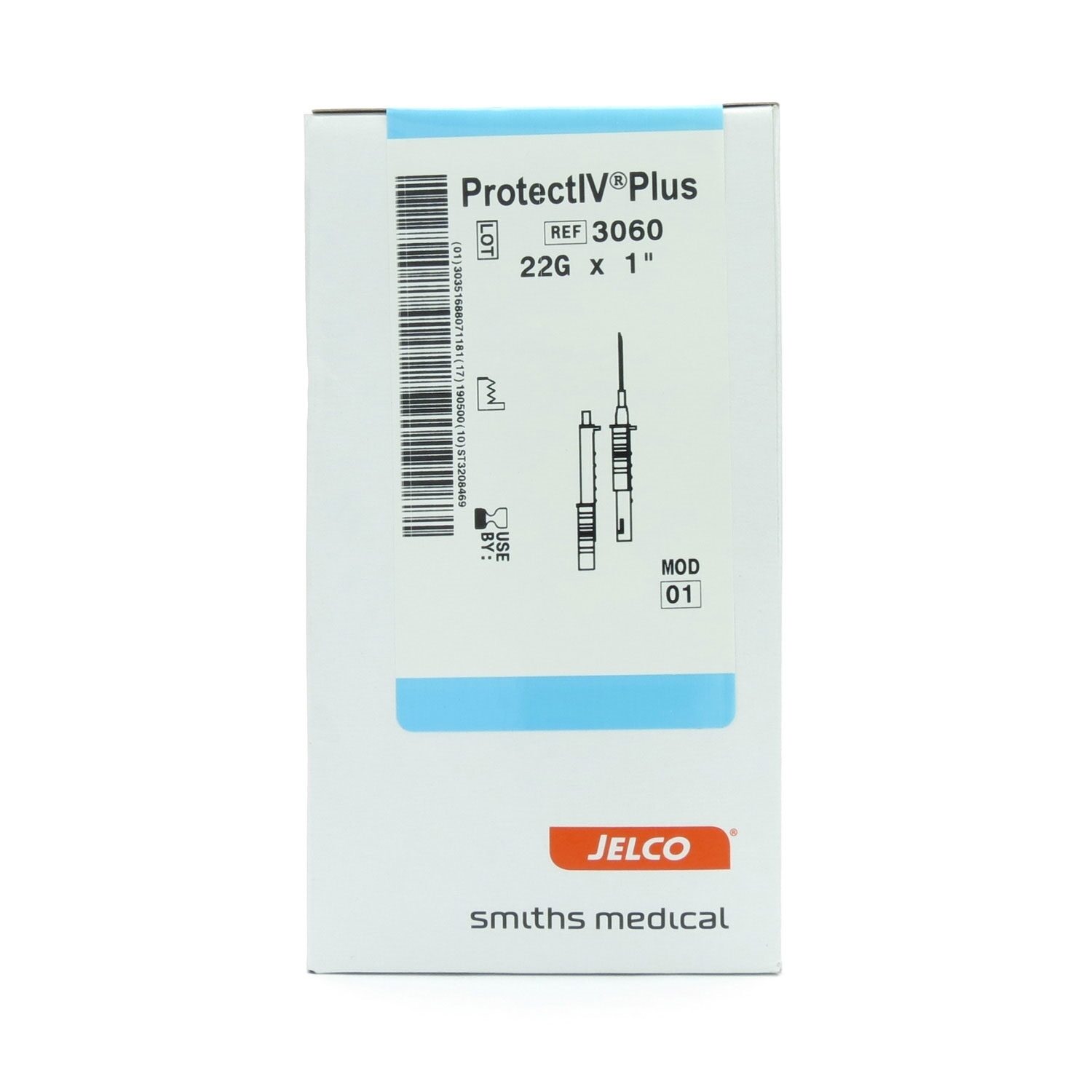Protectiv® Plus Peripheral IV Catheter, 22 G x 1" Blue Straight Hub ...