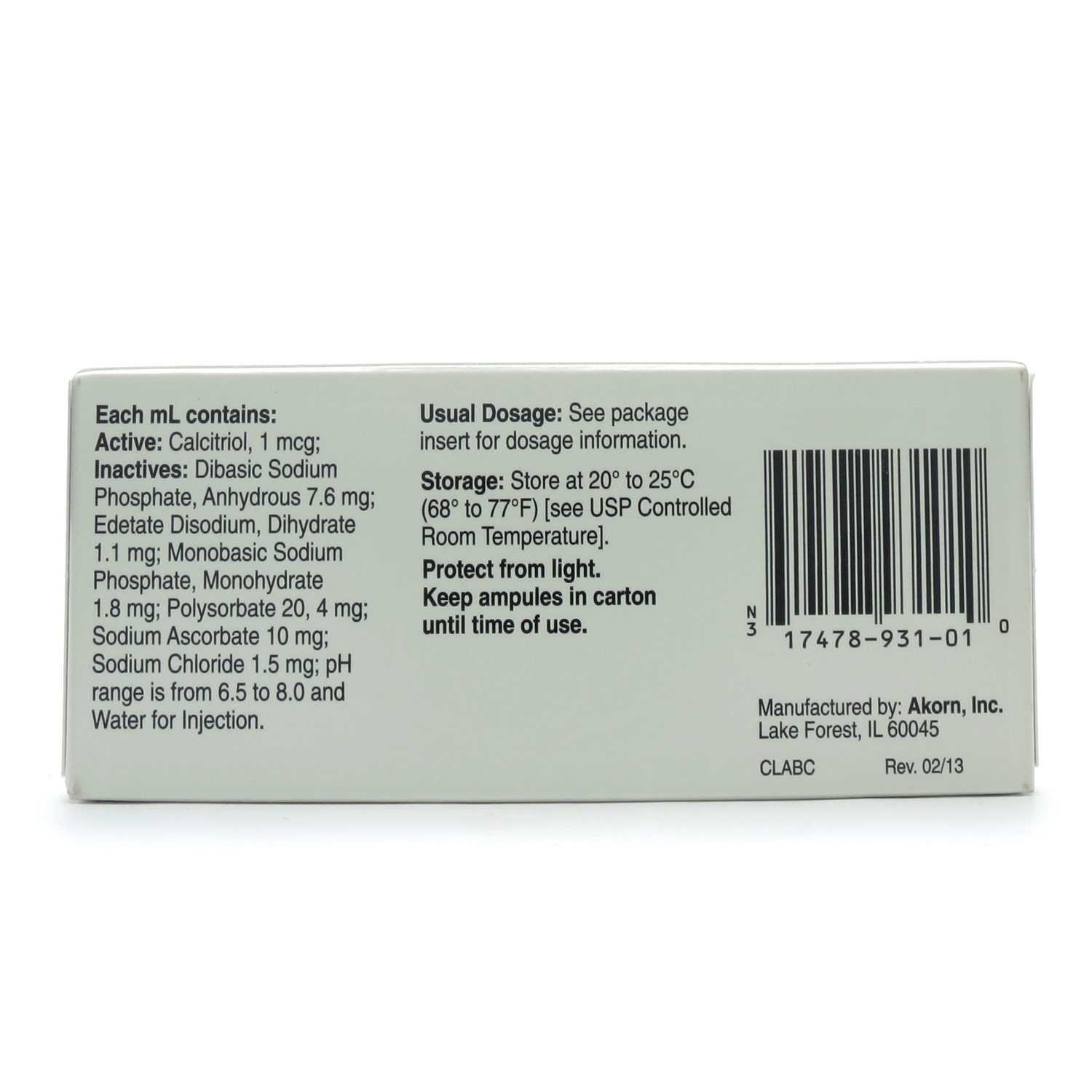 Calcitriol (Vitamin D3) Injection, 1mcg/mL, Ampule 1mL 10/Tray | McGuff