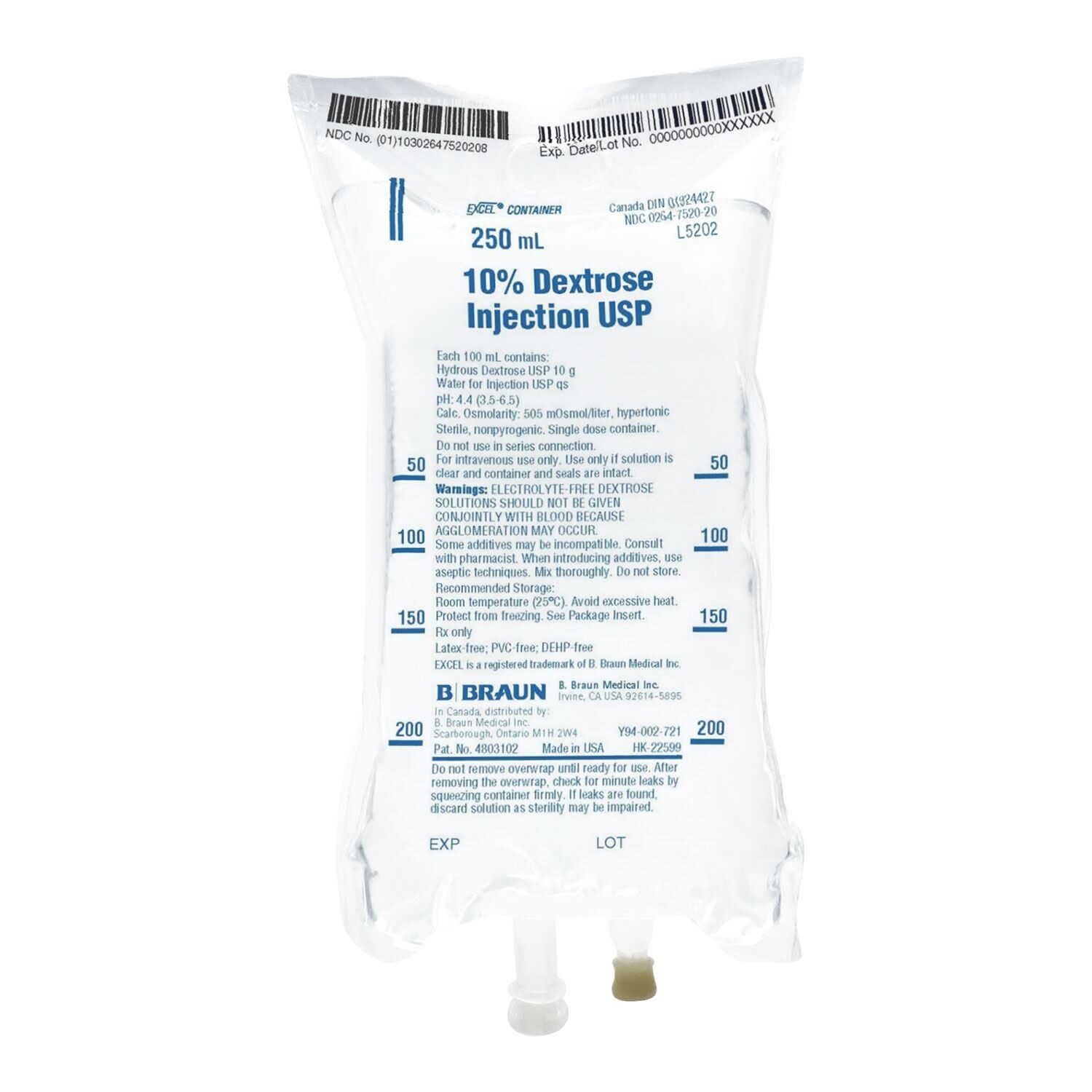 10% Dextrose IV Solution Injection, Excel® Bag, Latex/PVC/DEPH-free, Case | McGuff