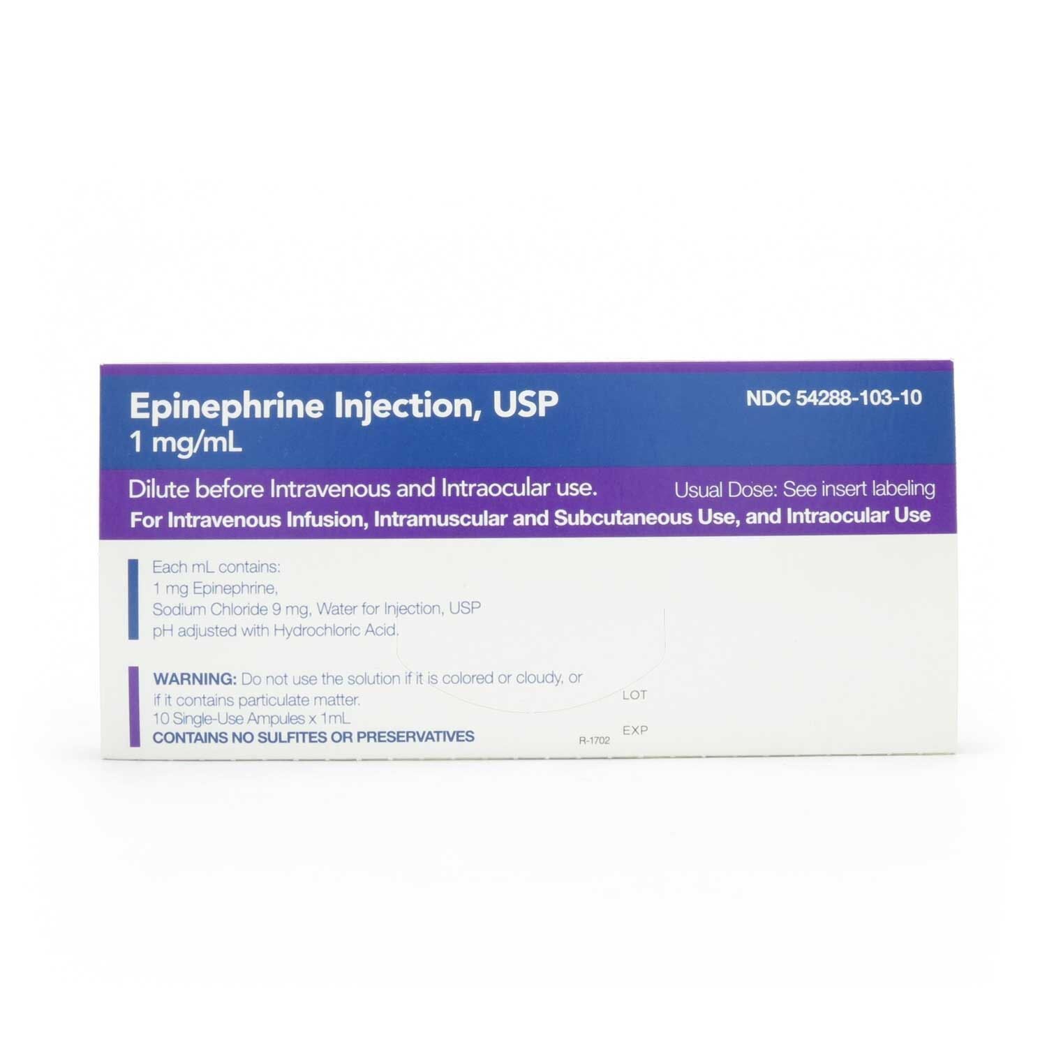 Epinephrine 1:1000, 1mg/mL, 1mL, 10 Ampules/Tray | McGuff