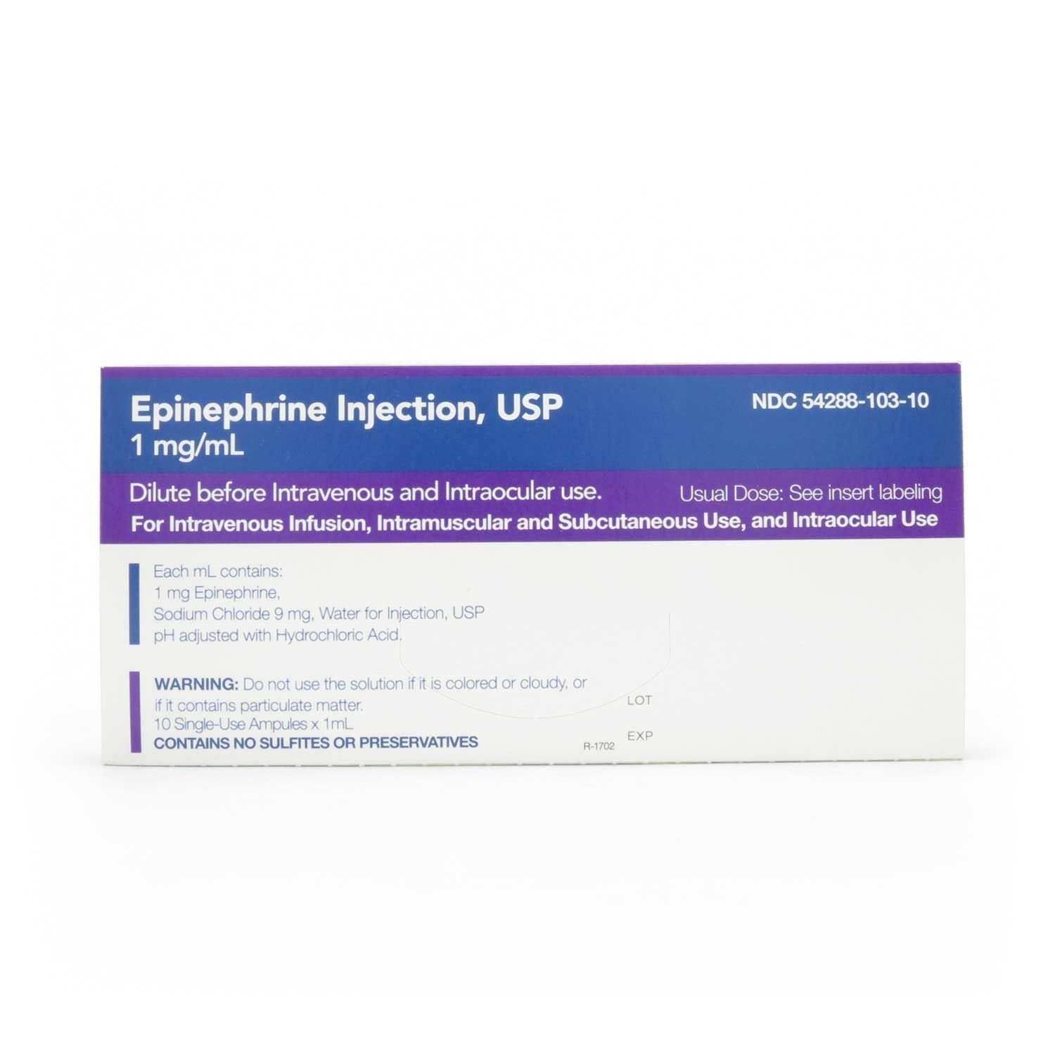 Epinephrine Injection 1 mg/mL, Single Dose Ampule 1 mL, 10/Tray | McGuff
