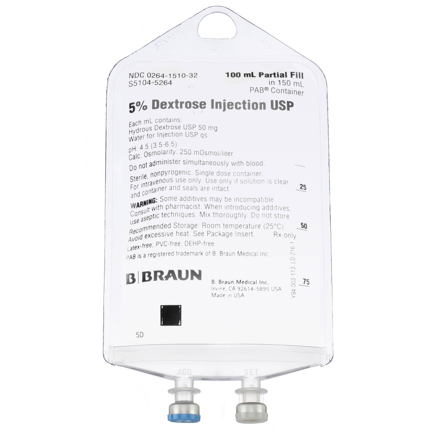 5% Dextrose IV Solution Injection, PAB® Partial Additive Bag, Latex/PVC ...