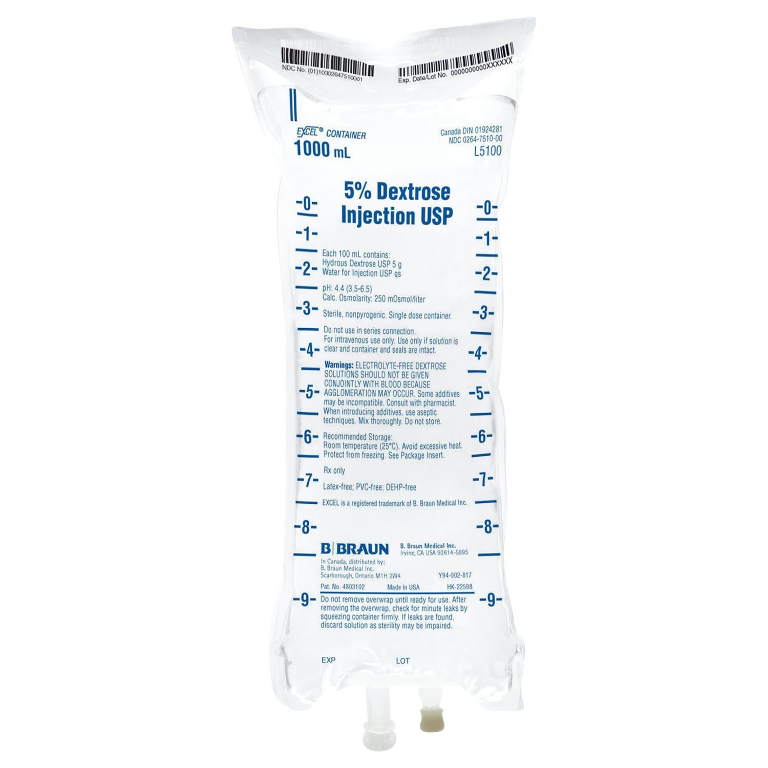 5% Dextrose IV Solution Injection, Excel® Bag, Latex/PVC/DEPH-free | McGuff