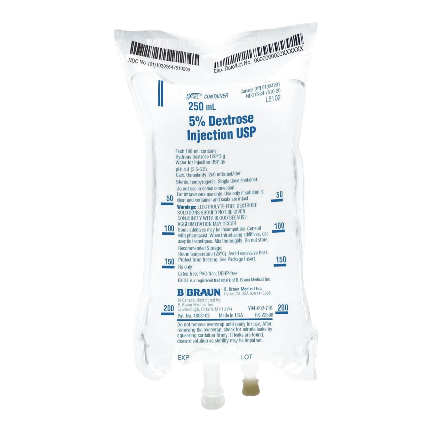 5% Dextrose IV Solution Injection, Excel® Bag, Latex/PVC/DEPH-free | McGuff