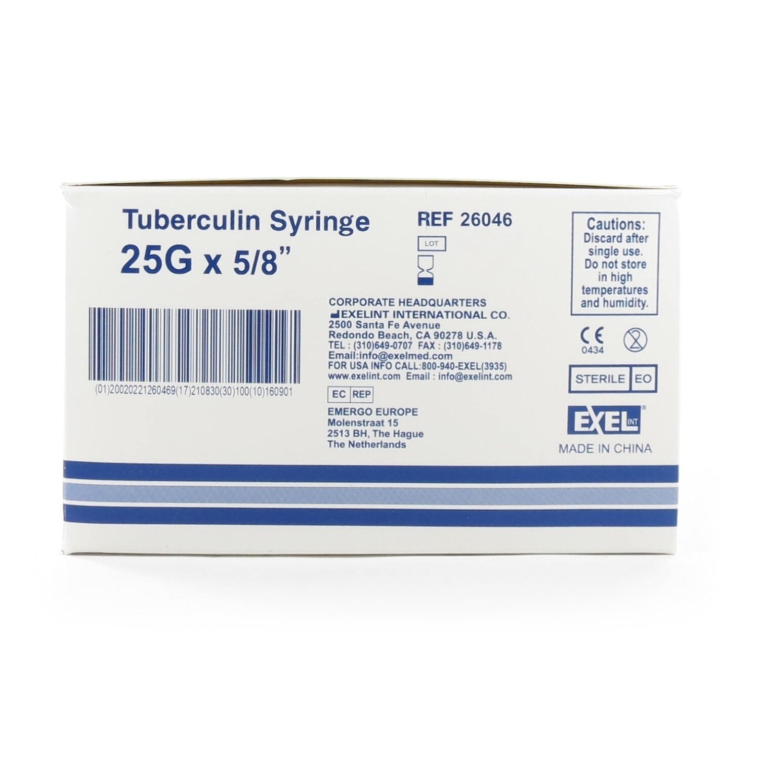 1cc Tuberculin Syringe, 25G x 5/8" Exel, No Dead Space, non-detachable ...