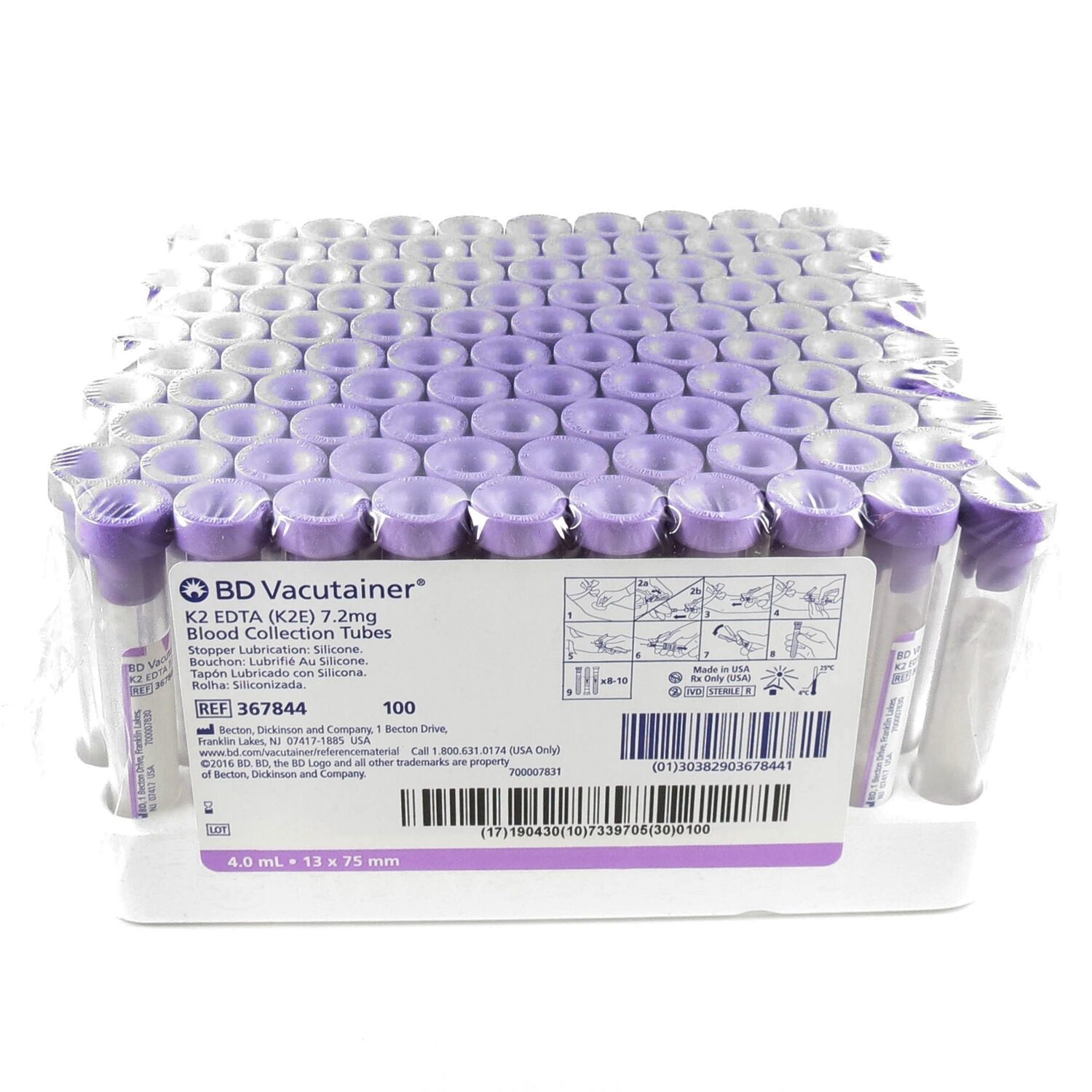 Vacutainer® EDTA Blood Collection Tubes, Lavender, 100/Package | McGuff