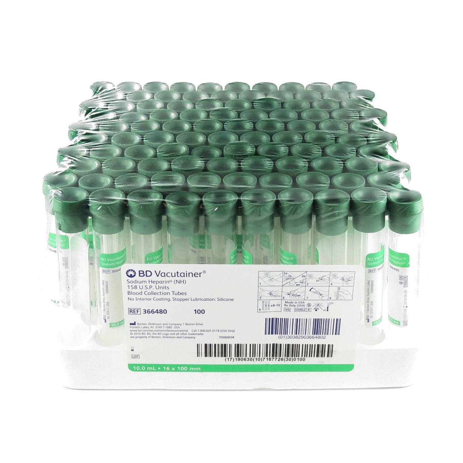 Vacutainer® Green Blood Collection Tube with Sodium Heparin, 16 x 100 ...