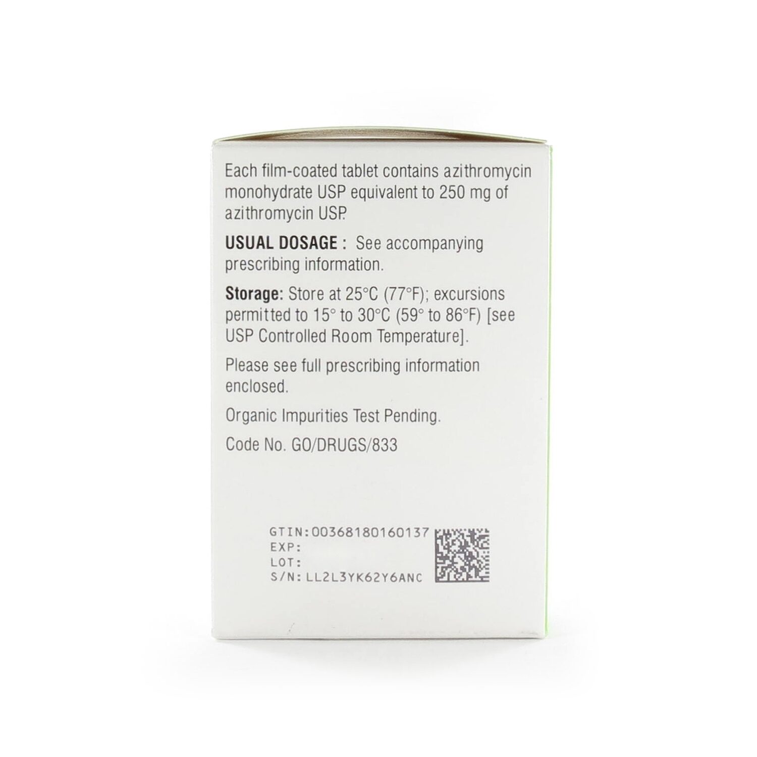 Azithromycin, 250mg Unit-Dose, 18 Tablets/Box (Packed as 3x6) | McGuff