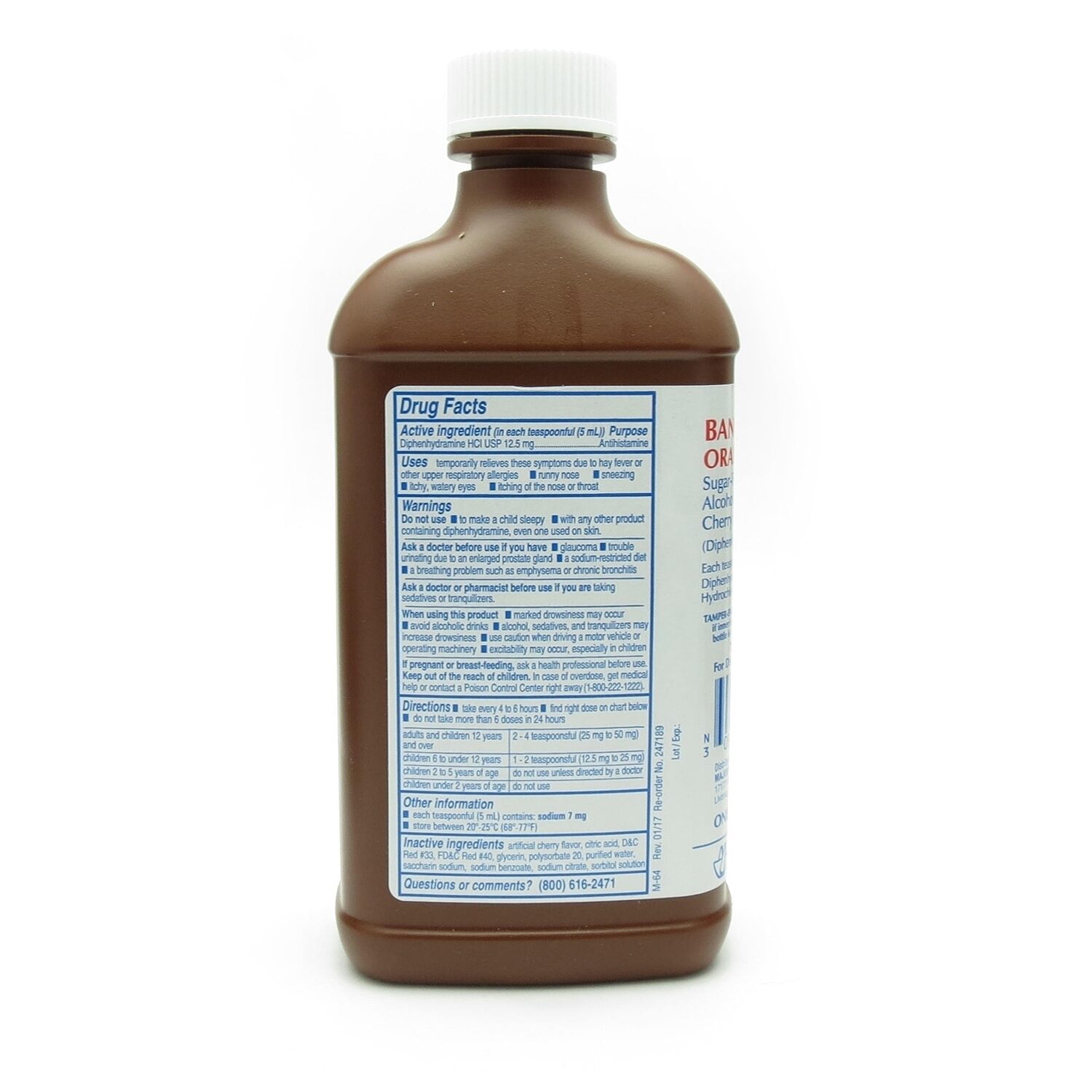 Banophen (Diphenhydramine), 12.5mg/5mL, Liquid, Alcohol-free, Cherry ...