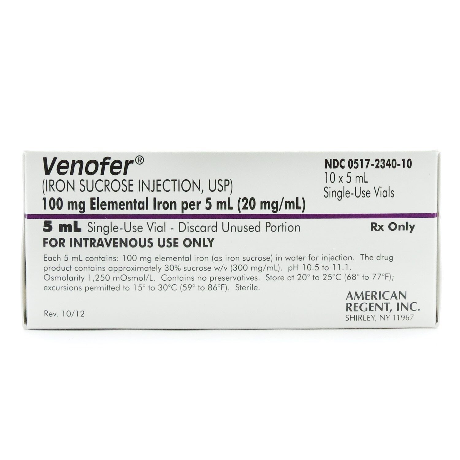 Venofer® (Iron Sucrose Injection, USP), 20mg/mL, SDV, 5mL/Vial | McGuff
