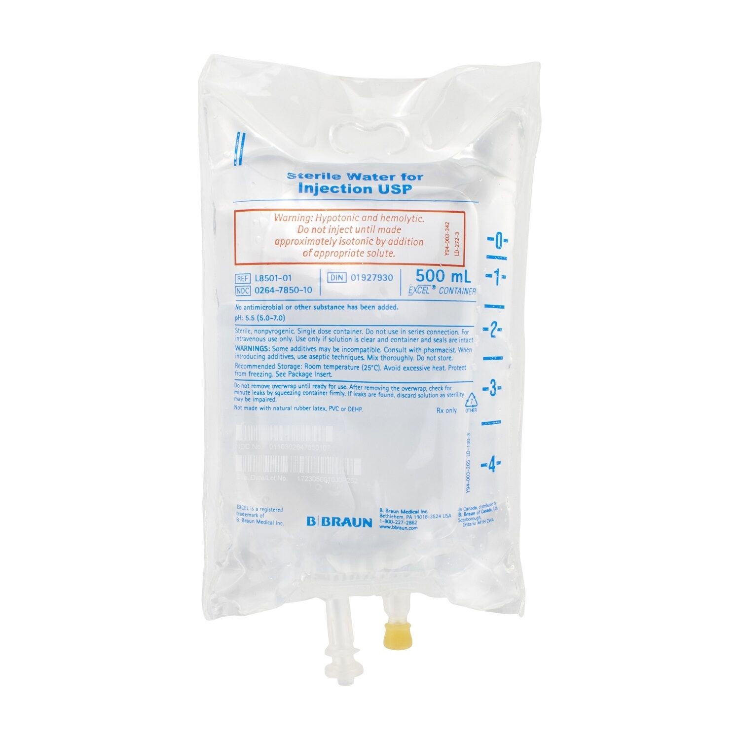 Sterile Water IV Solution Injection Excel Bag Latex PVC DEPH free