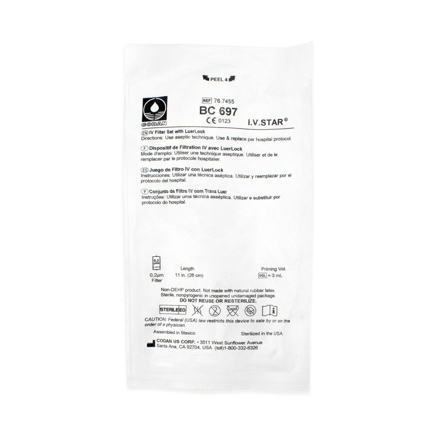 IV Extension Set, 0.2 Micron Filter, On/Off Clamp, Luer-Lock, Latex ...