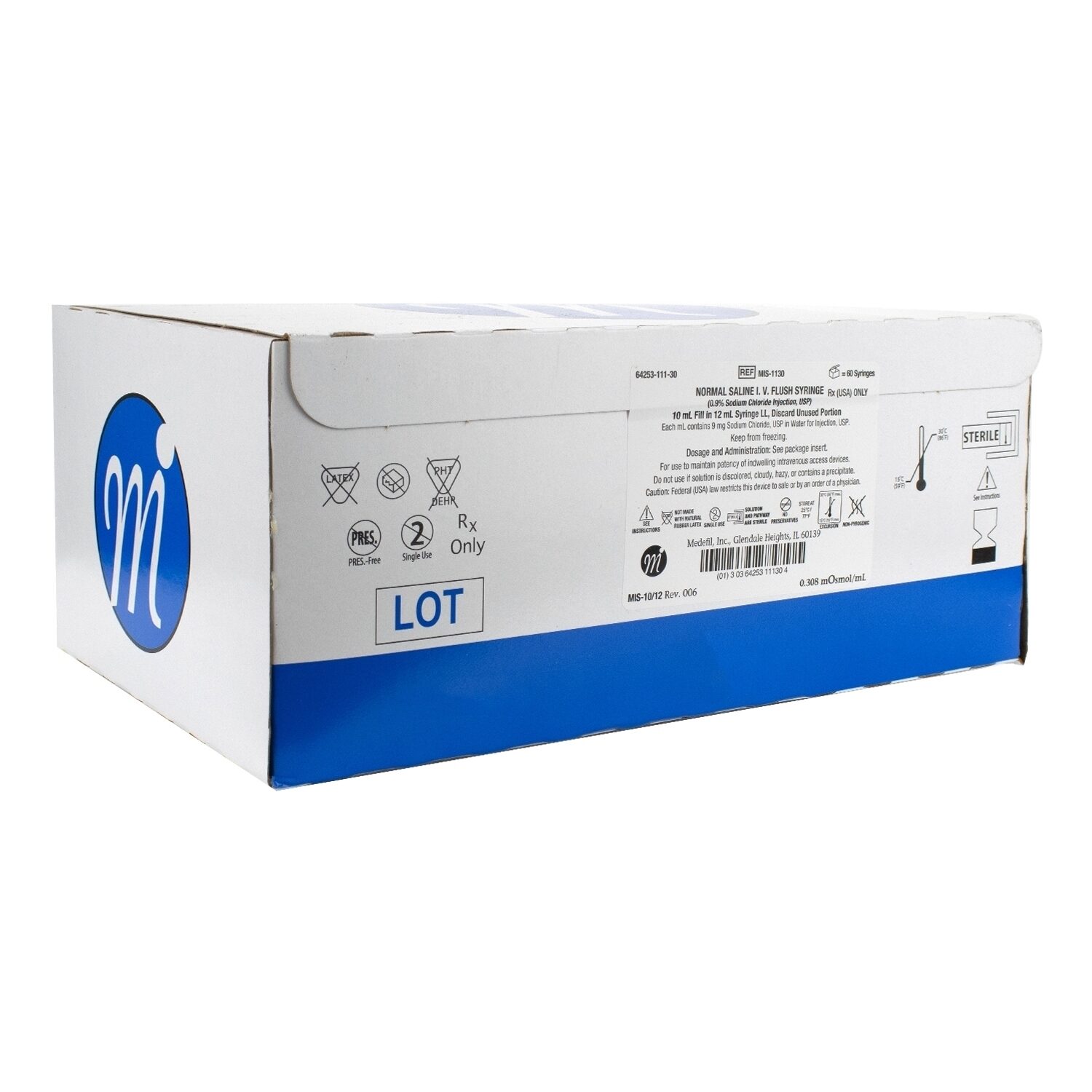 Sodium Chloride Flush Syringe, 9mg/mL, Needleless, 10mL, 60 Syringes ...