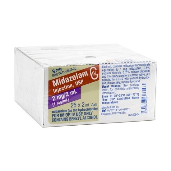 Midazolam [C-IV], 1mg/mL, MDV, 2mL, 25 Vials/Tray | McGuff