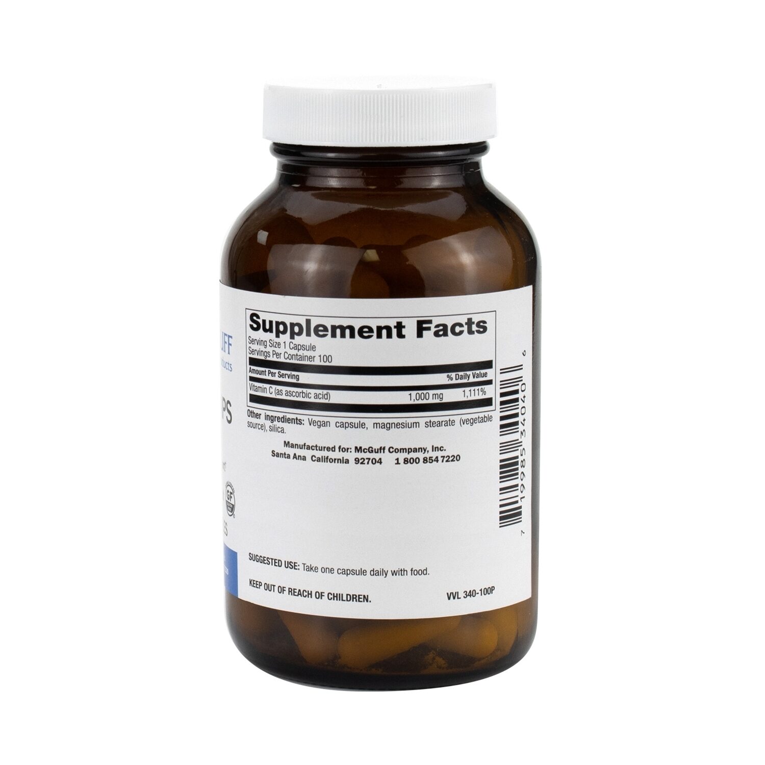 Vitamin C 1,000mg Vegetarian Capsules 100/bottle | McGuff