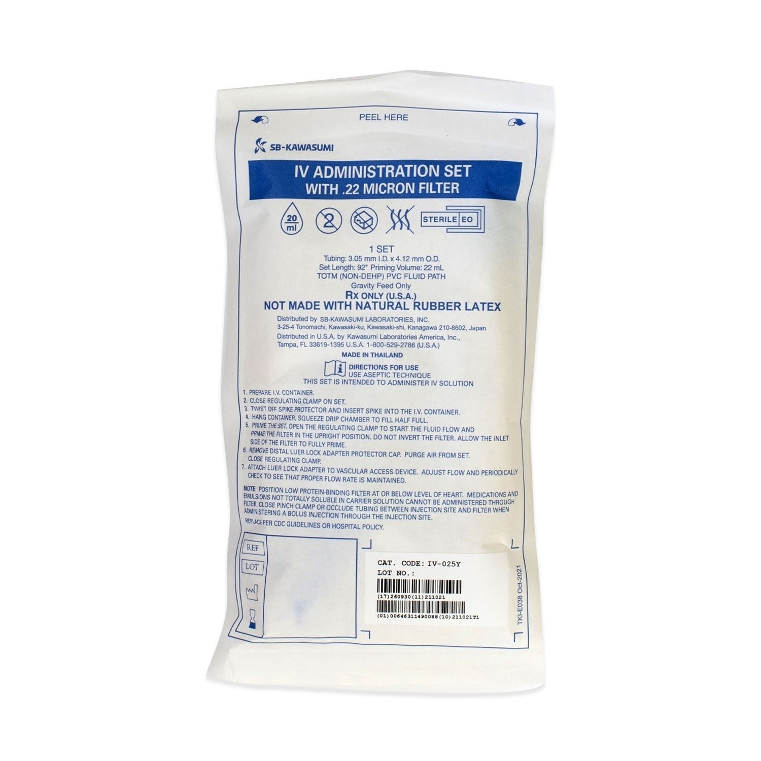 IV Administration Set, 0.22 Micron Filter, 20 drops/mL, 1 Y-Site, Latex ...