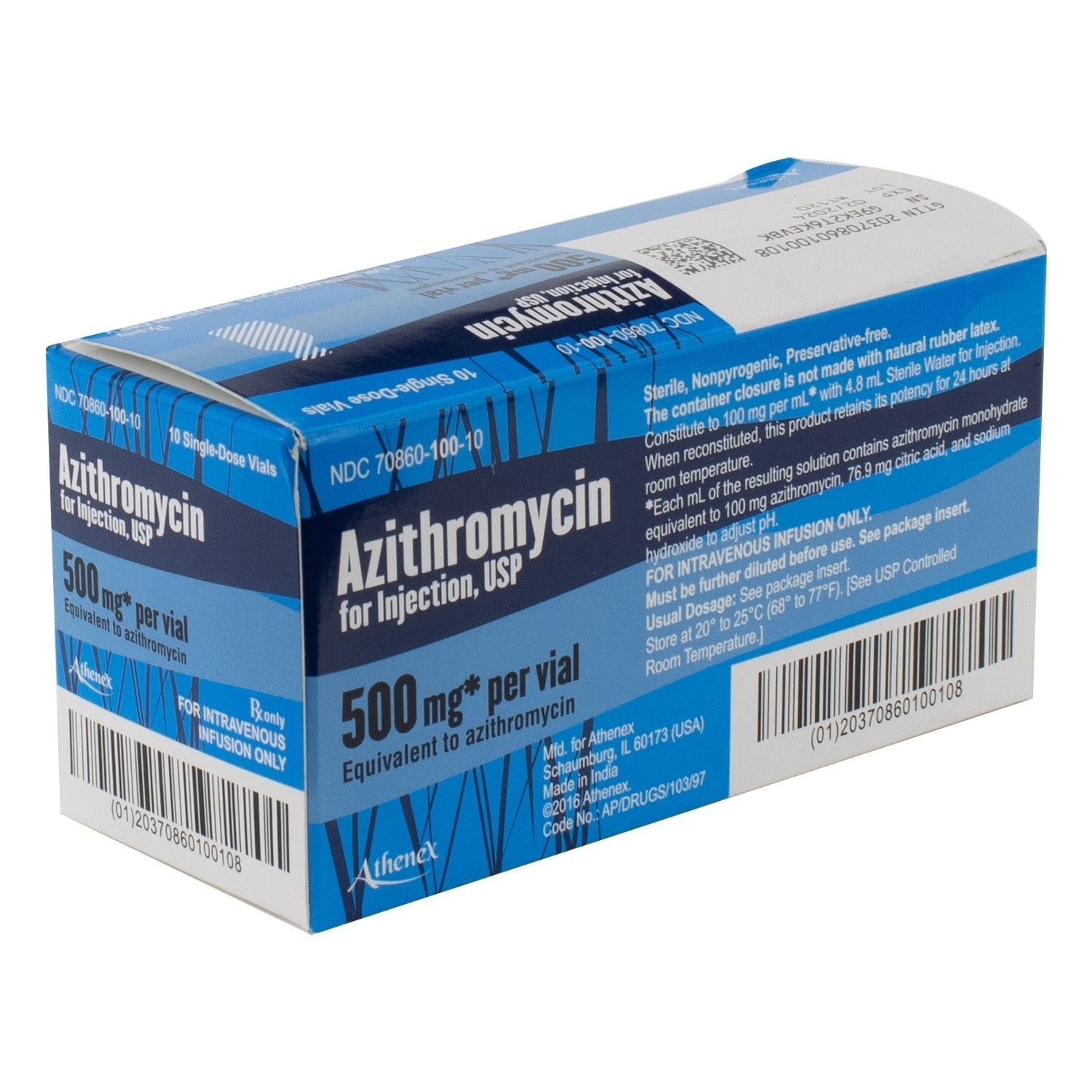 Azithromycin IV, Powder, 500mg/Vial, SDV 10mL, 10 Vials/Tray | McGuff