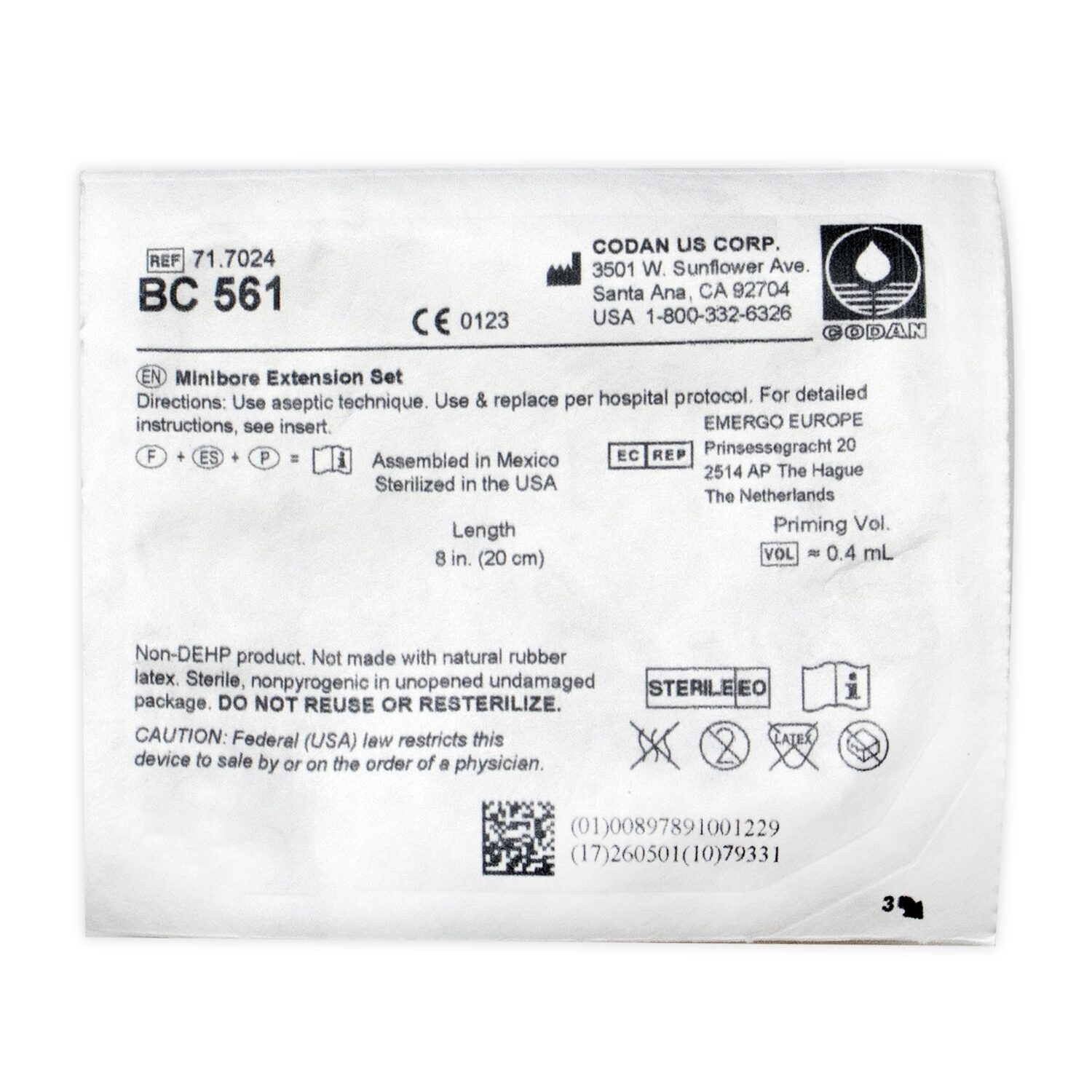 Codan® IV Extension Set, Mini Bore 8" Tubing Without Port | McGuff