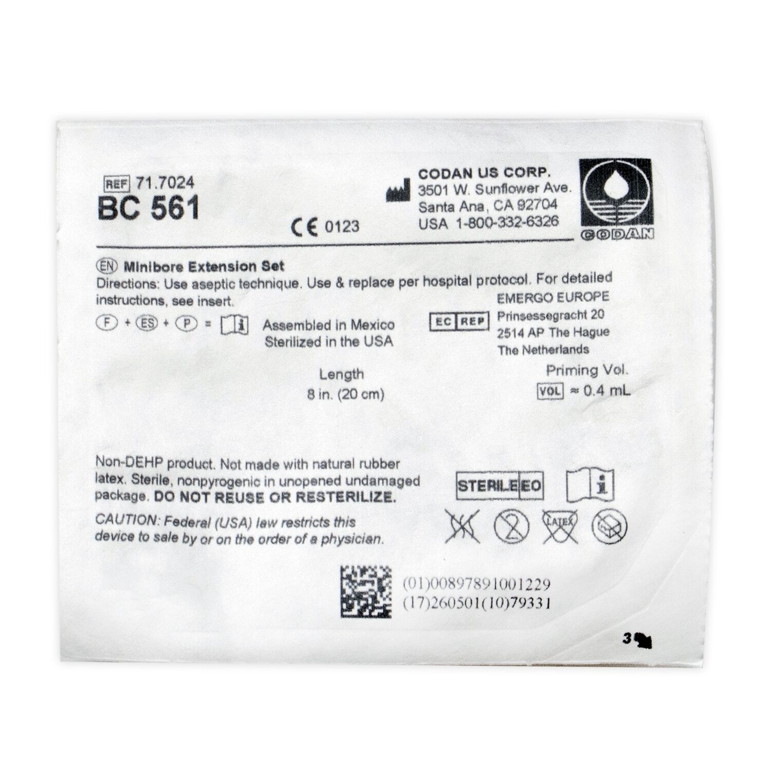 IV Extension Set, Mini-Bore, Slide Clamp, Female Luer-Lock, Latex-free ...