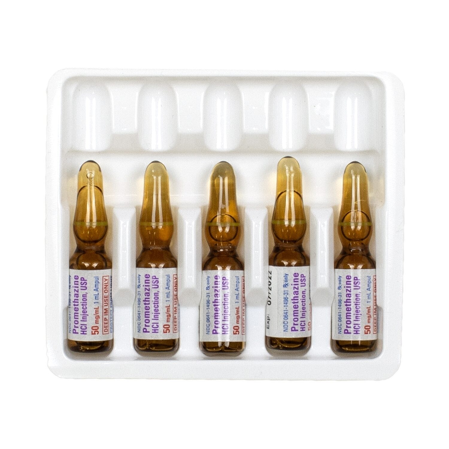 Promethazine HCl Ampules, 50mg/mL, 1mL/Vial, 25 Vials/Tray | McGuff