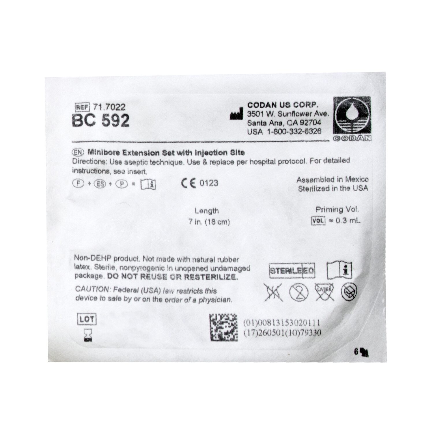 Codan® IV Extension Set, Mini Bore 7" Tubing With 1 Y-Port | McGuff