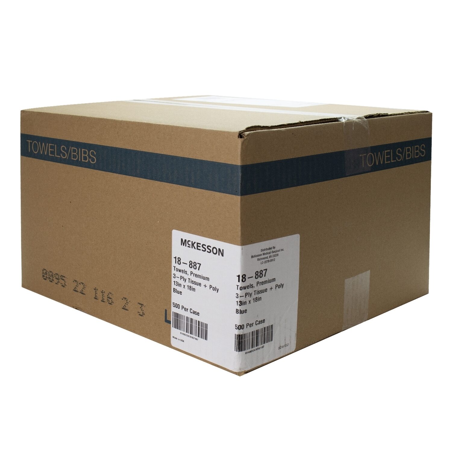 Pillow Towel, 3-Ply, 13 1/2" x 18", Poly-Back, Blue, 500/Case | McGuff