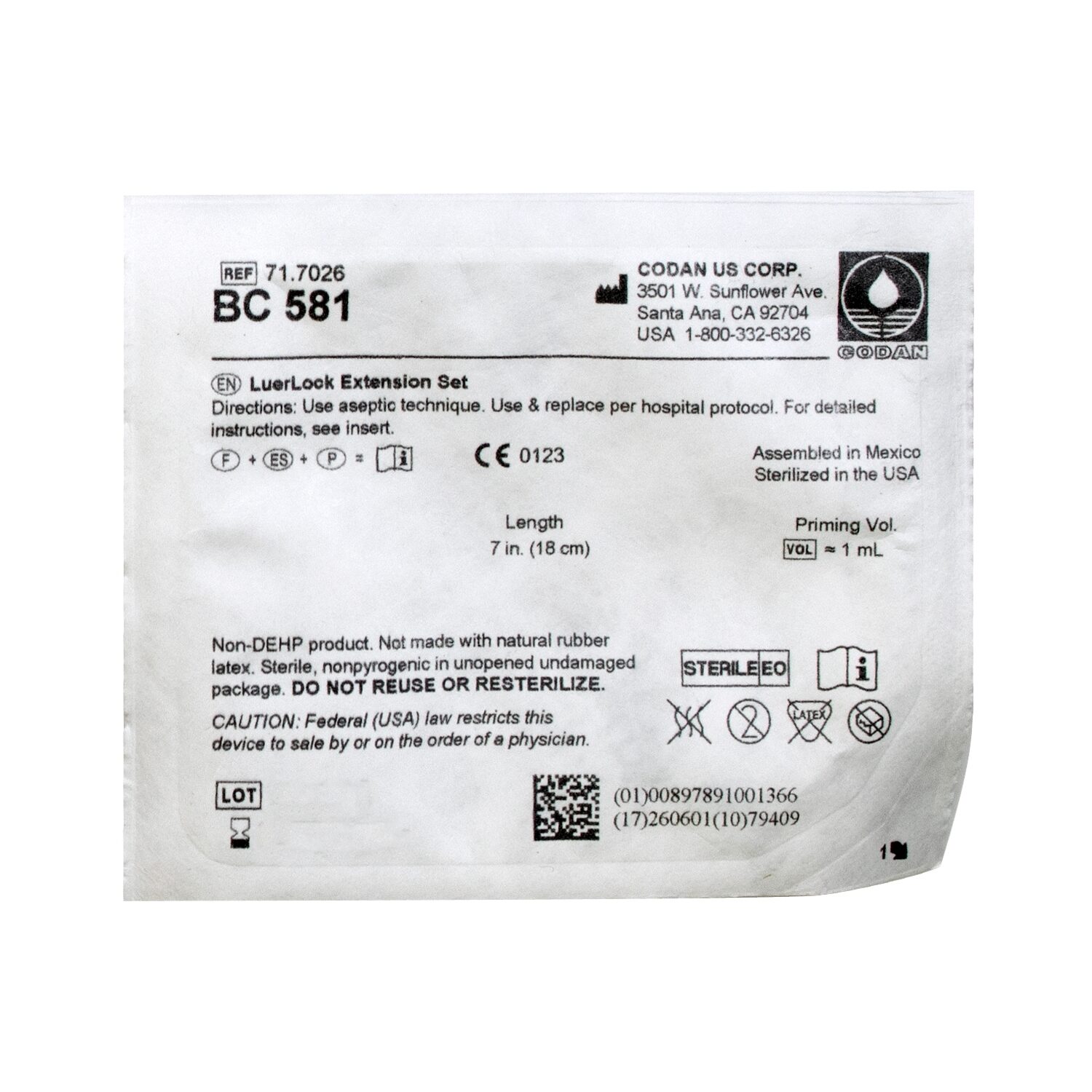 Codan® IV Extension Set, Standard Bore 7" Tubing Without Port | McGuff