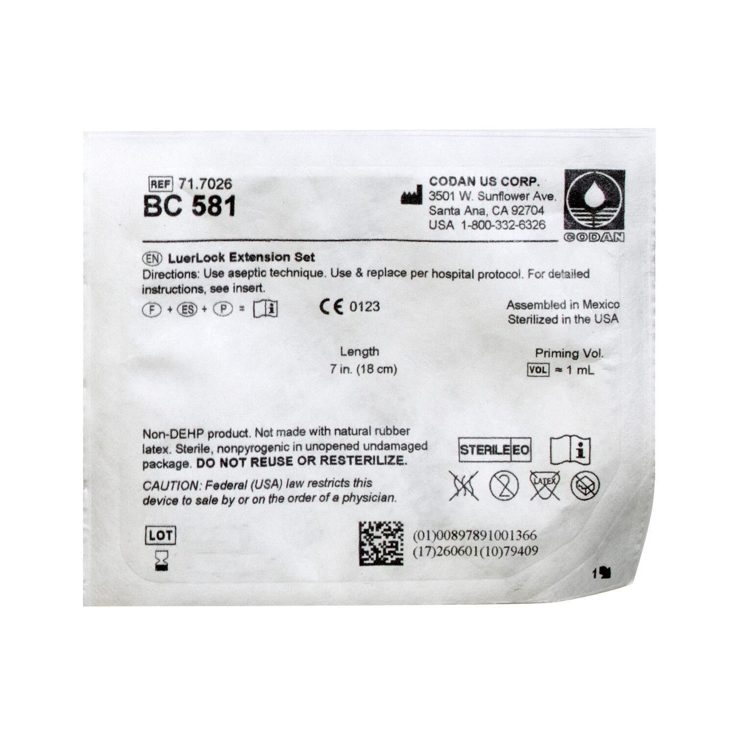 IV Extension Set, Regular Bore, Male Leur-Lock, Latex-free, DEHP-free ...