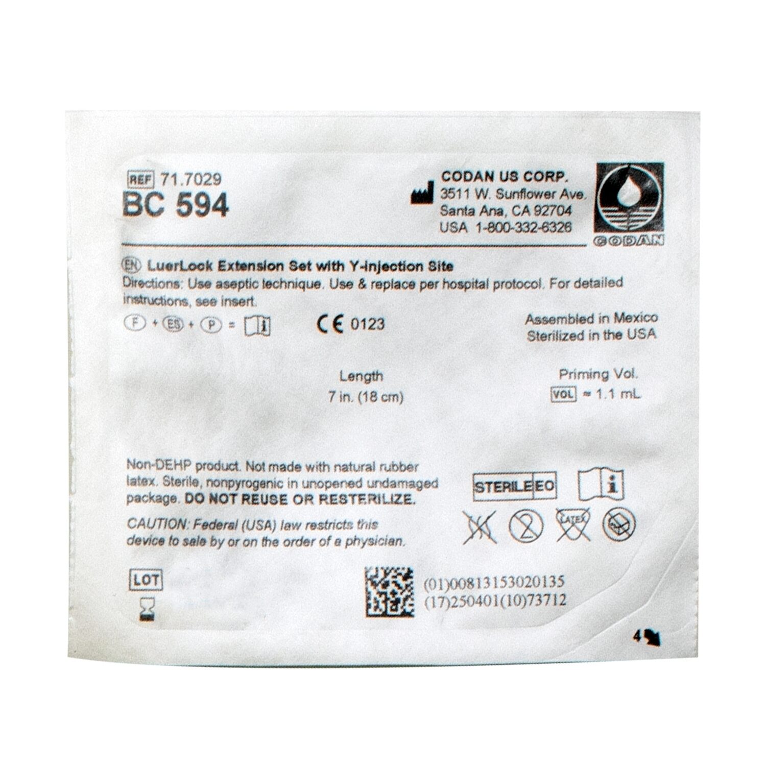 Codan® IV Extension Set, Standard Bore 7" Tubing With 1 Y-Port | McGuff