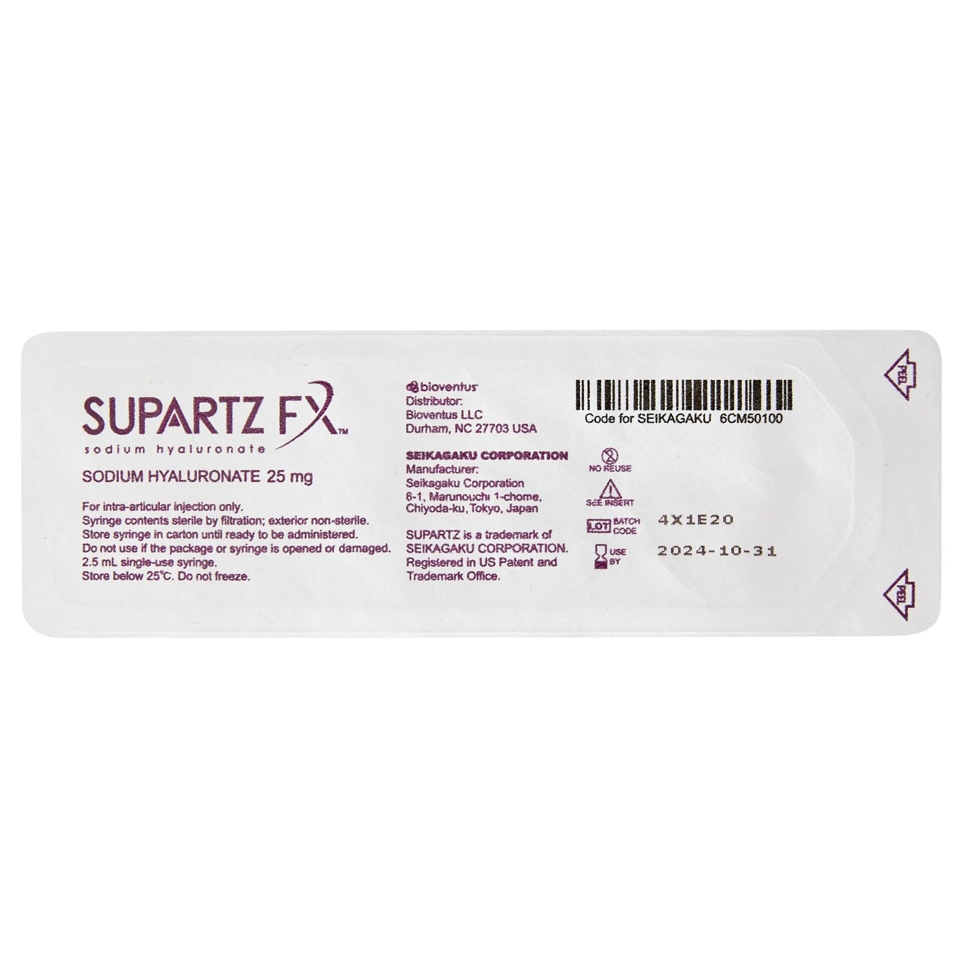 Supartz FX (Hyaluronate Sodium), 10mg/mL, 2.5mL Preservative-free ...
