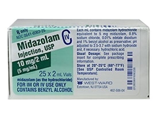 Midozolam Injection 5 mg/mL, Multiple Dose Vial 2 mL, 25/Tray | McGuff