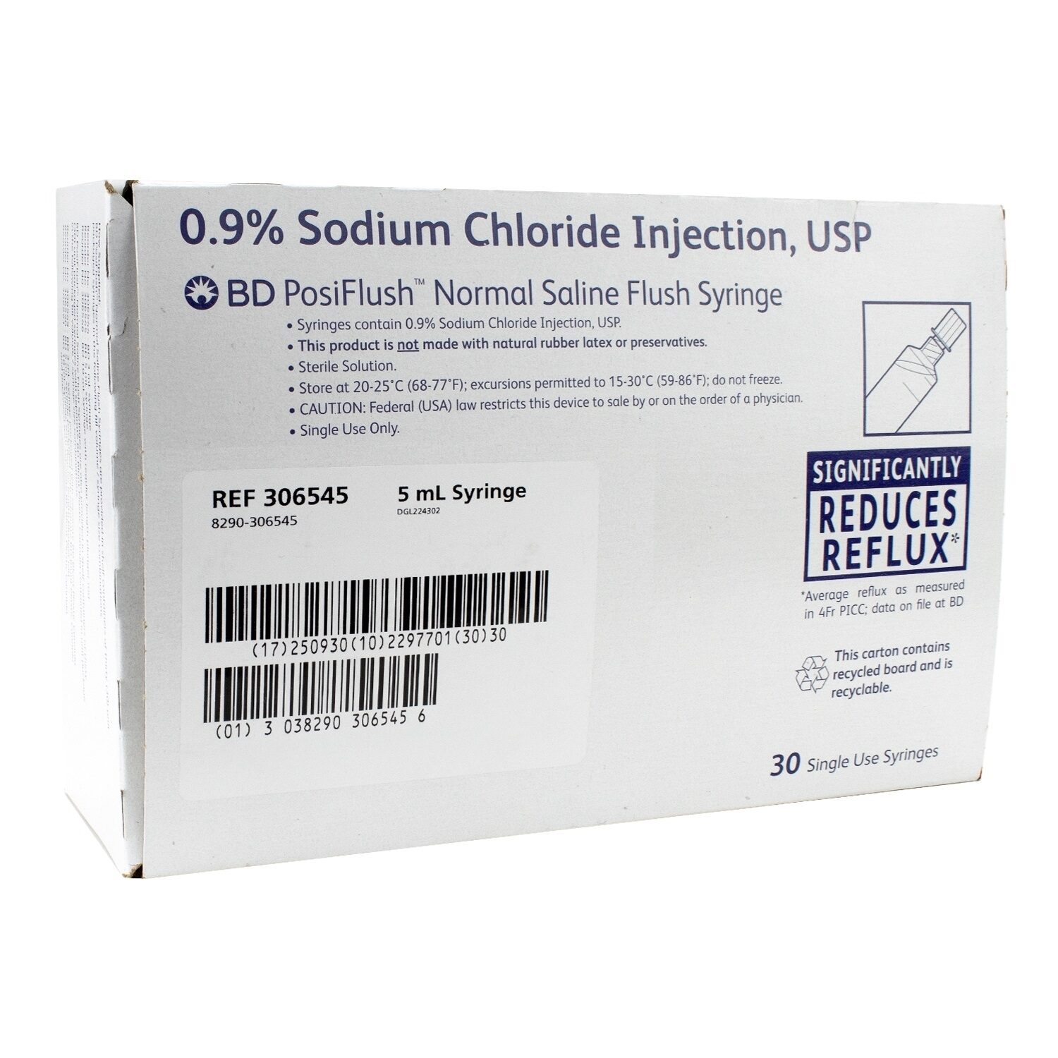 Sodium Chloride Flush Syringe, 9mg/mL, Needleless, 10mL, 30 Syringes ...