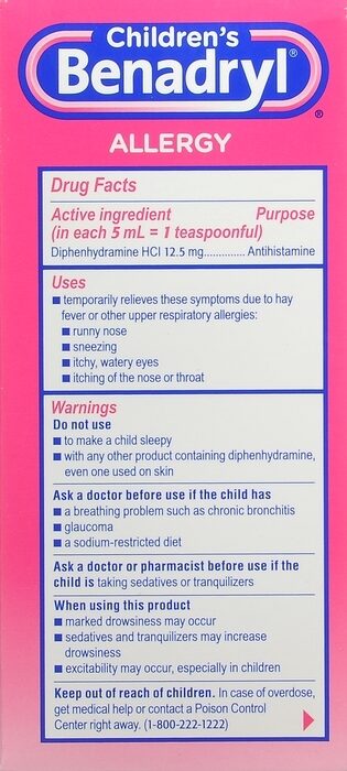 Benadryl Children's Allergy Liquid, 12.5mg/5mL, Cherry, 8oz/Bottle | McGuff