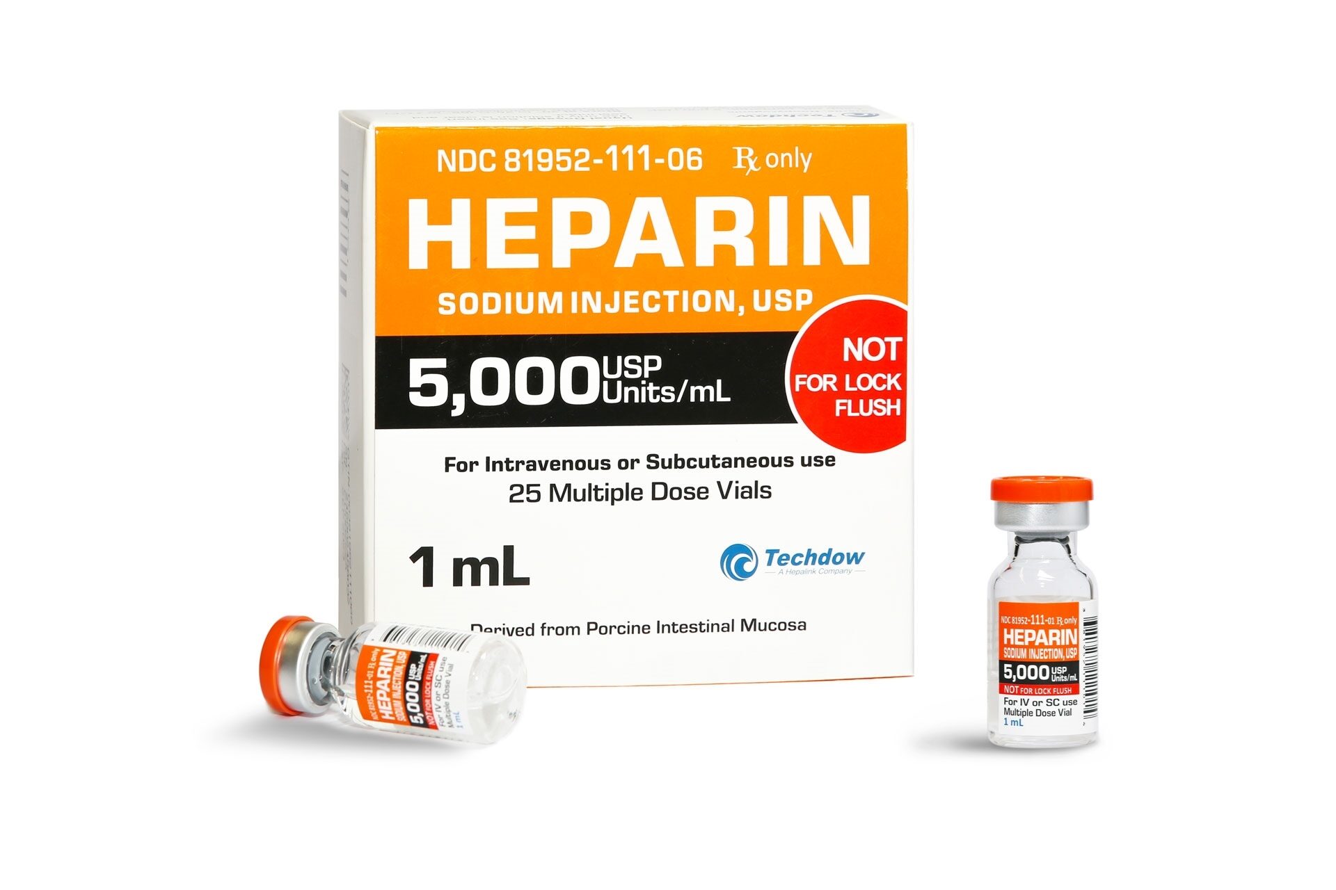 Heparin Sodium, 5,000U/mL, MDV, 1mL, 25 Vials/Tray | McGuff